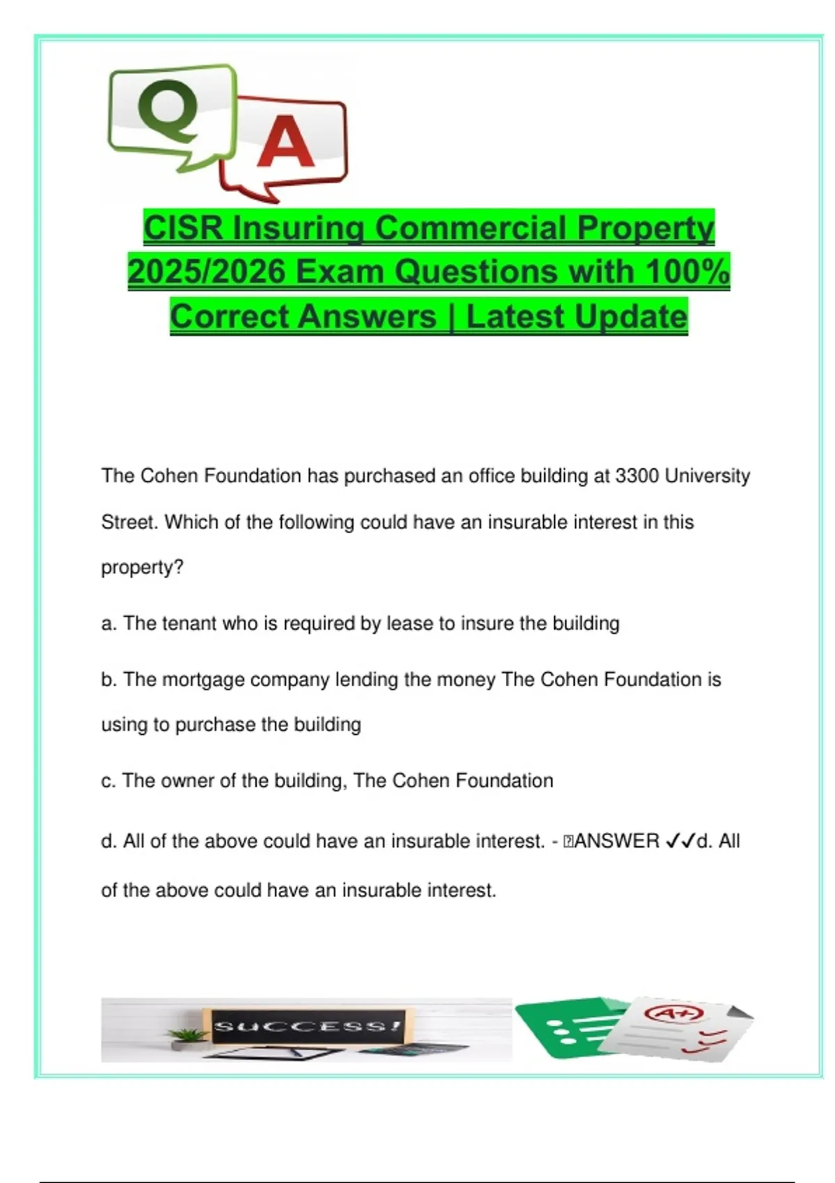 CISR Insuring Commercial Property 2025/2026 – 100+ Solved Exam ...