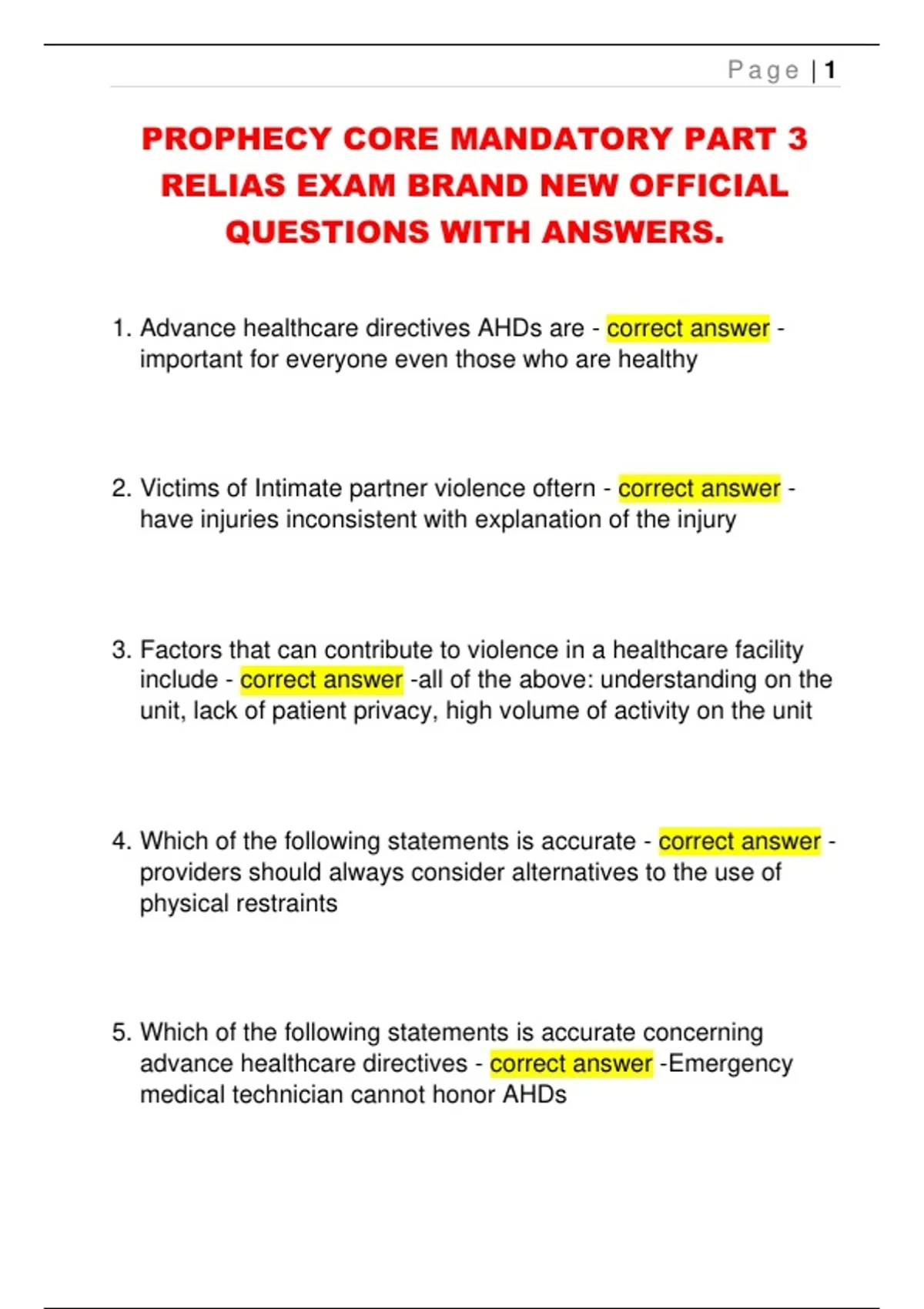 PROPHECY CORE MANDATORY PART 3 RELIAS EXAM BRAND NEW OFFICIAL QUESTIONS ...