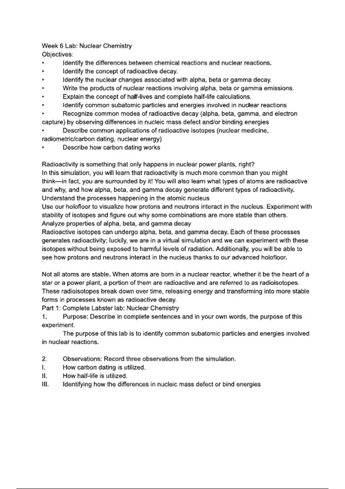 CHEM 120 Week 6 Lab Nuclear Chemistry – Complete Chemistry Lab Guide ...