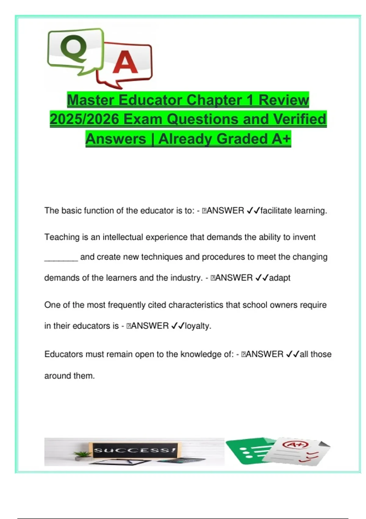 Master Educator Chapter 1 Review (2025/2026) – 25 Verified Q&A ...