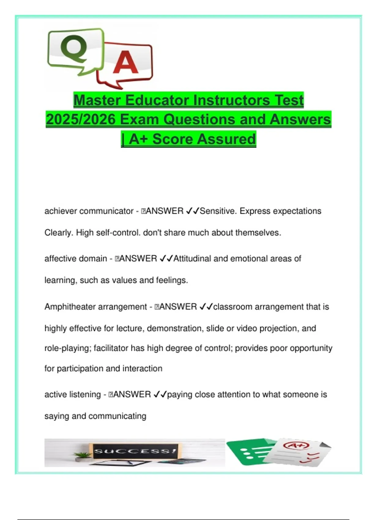 Master Educator Instructors Test 2025/2026 – 180 Exam Questions ...