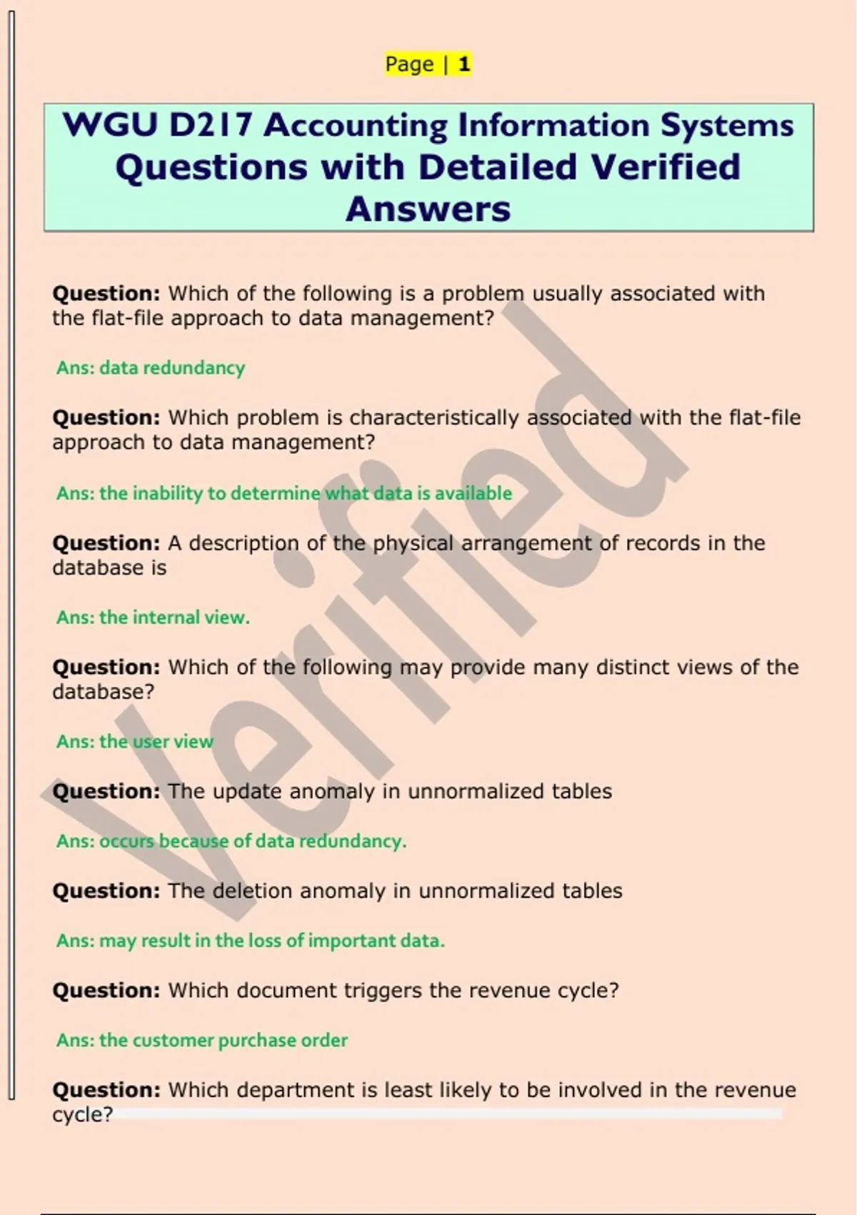 WGU D217 Accounting Information Systems – Questions with Detailed ...
