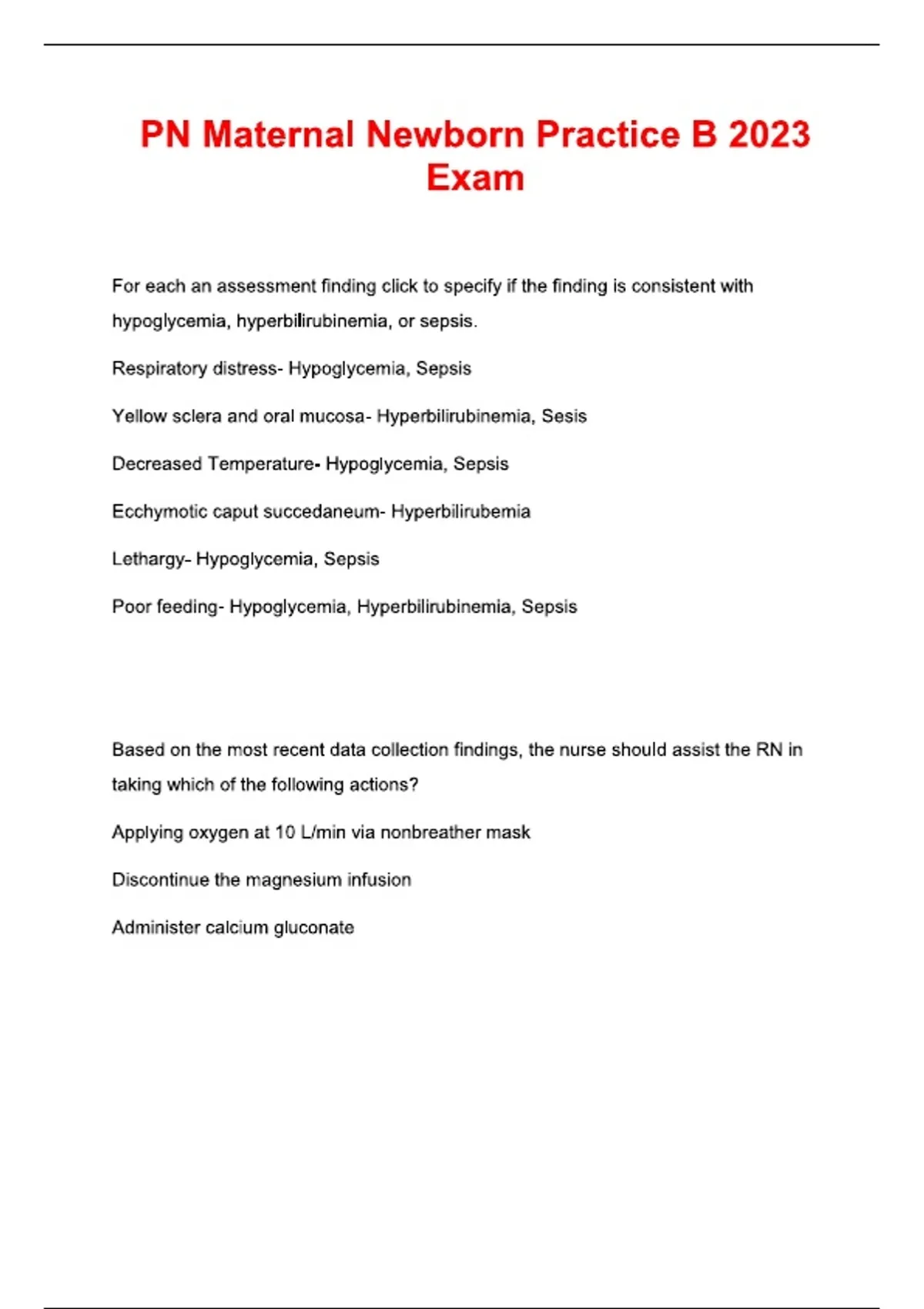 PN Maternal Newborn Practice B 2023 Exam Questions and Answers ...