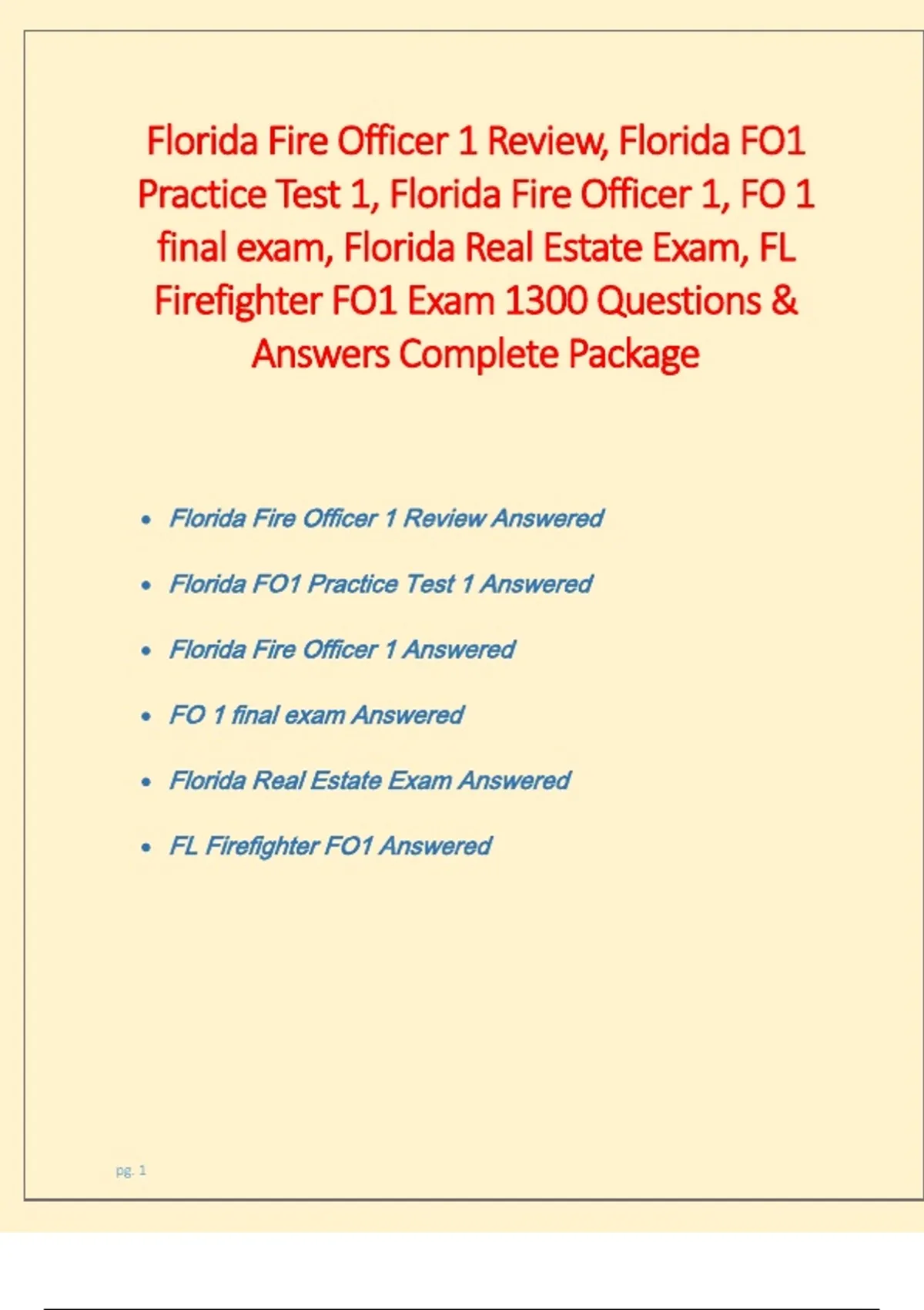Florida Fire Officer 1 Exam 2025–2026 | Verified Questions, Answers ...