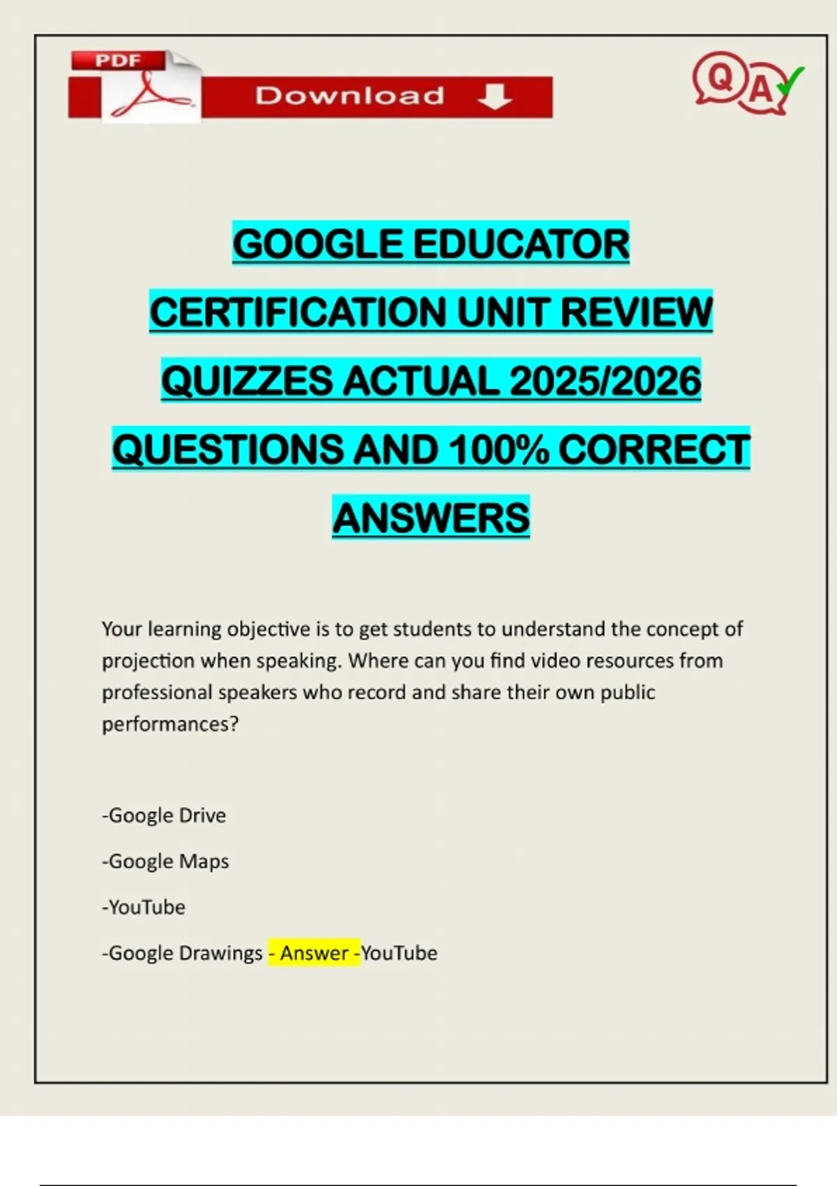 GOOGLE EDUCATOR CERTIFICATION UNIT REVIEW QUIZZES ACTUAL 2025/2026 ...