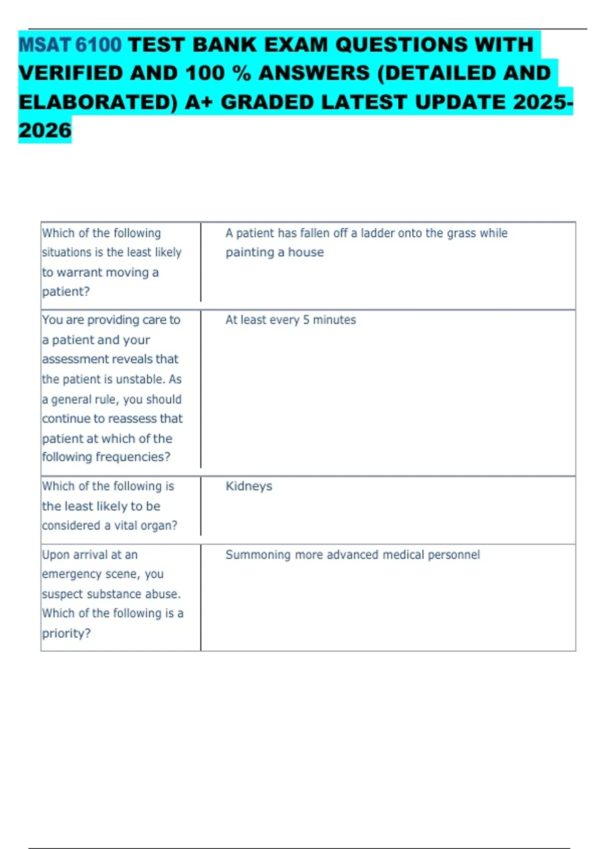 MSAT 6100 TEST BANK EXAM QUESTIONS WITH VERIFIED AND 100 % ANSWERS ...