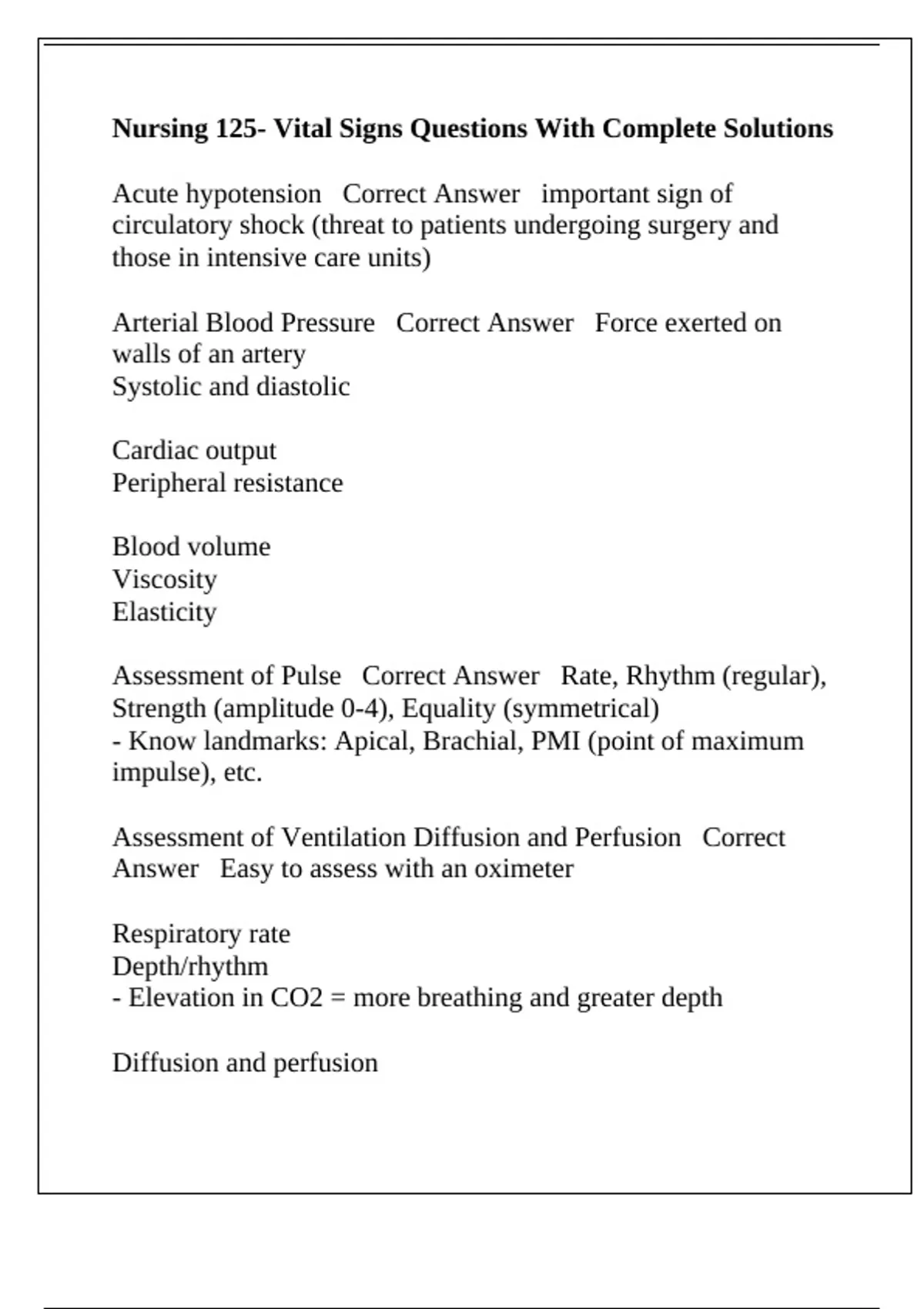 Nursing 125- Vital Signs Questions With Complete Solutions - Nursing ...