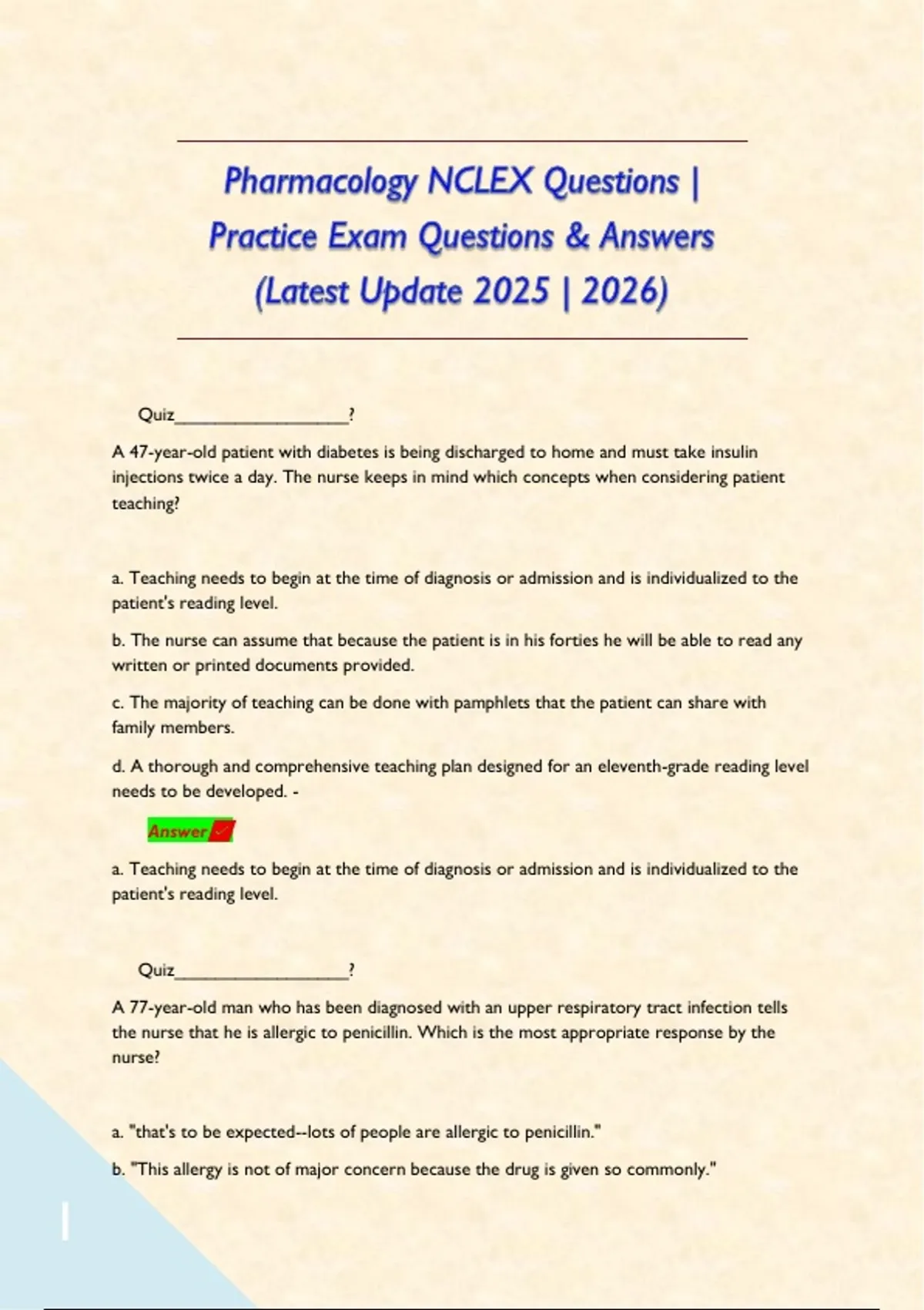 Pharmacology NCLEX Questions | Practice Exam Questions & Answers ...
