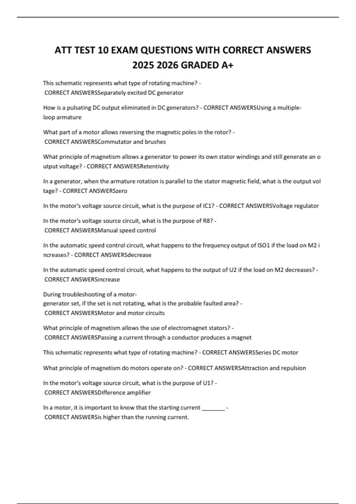ATT TEST 10 EXAM QUESTIONS WITH CORRECT ANSWERS GRADED A. - ATT - Stuvia US