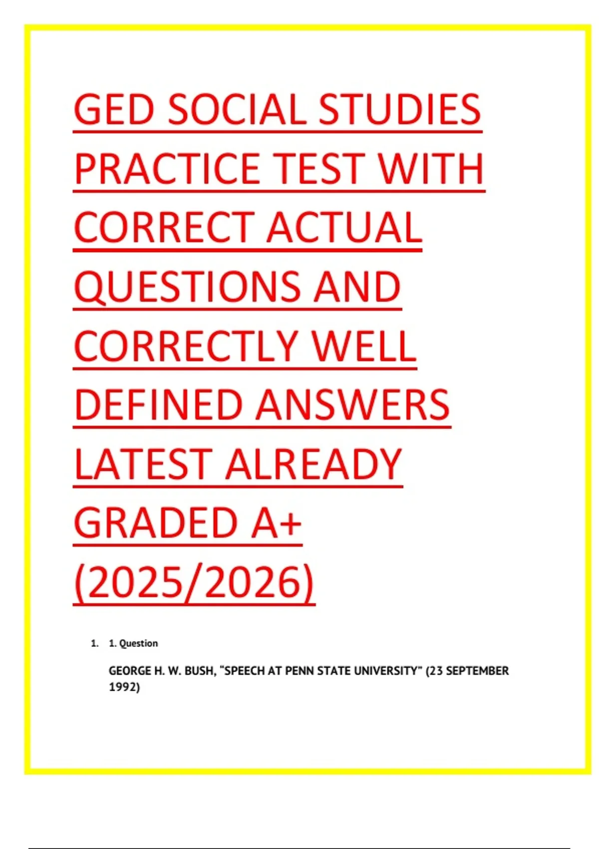 GED SOCIAL STUDIES PRACTICE TEST WITH CORRECT ACTUAL QUESTIONS AND ...