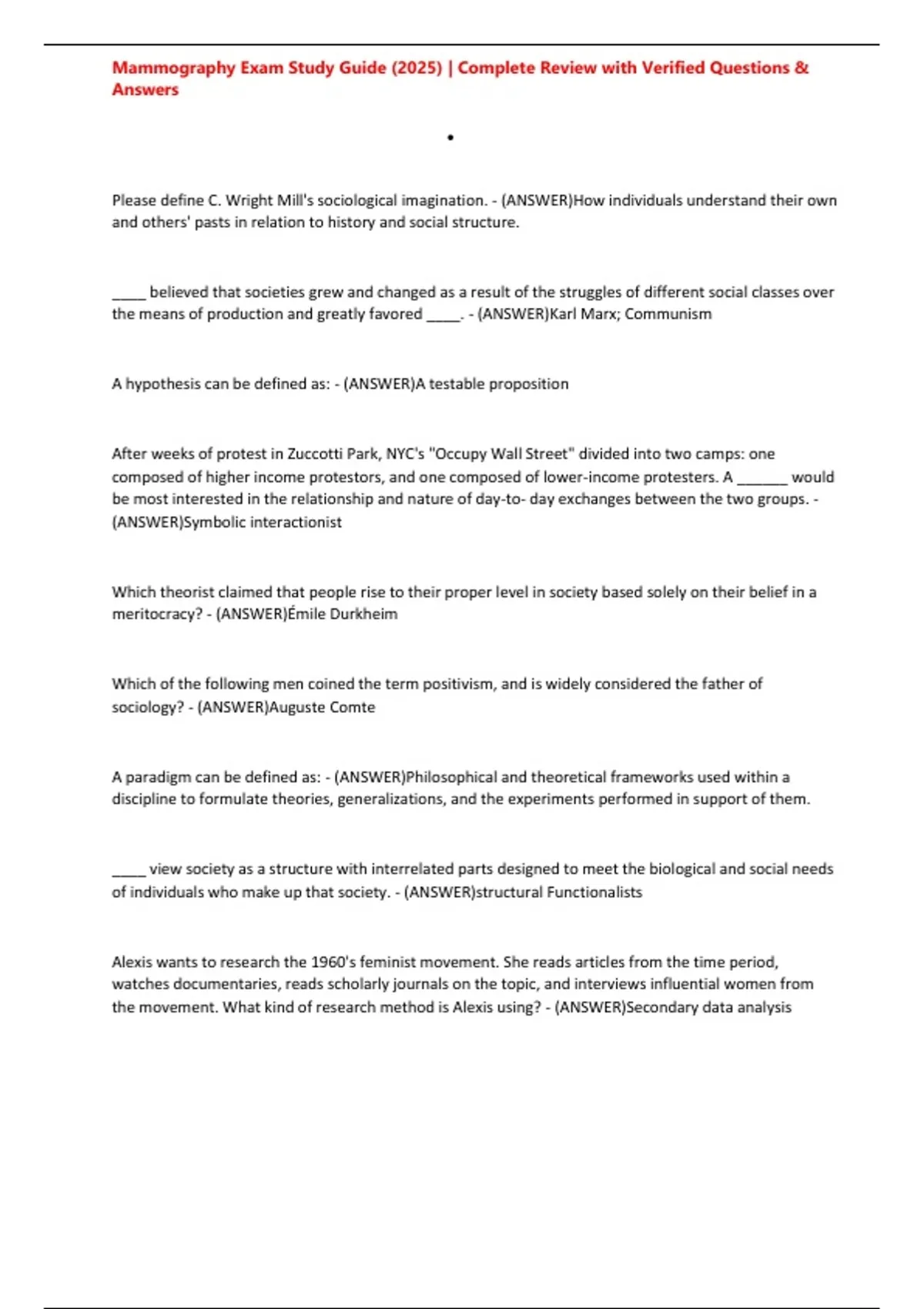 Mammography Exam Study Guide (2025) | Complete Review with Verified ...