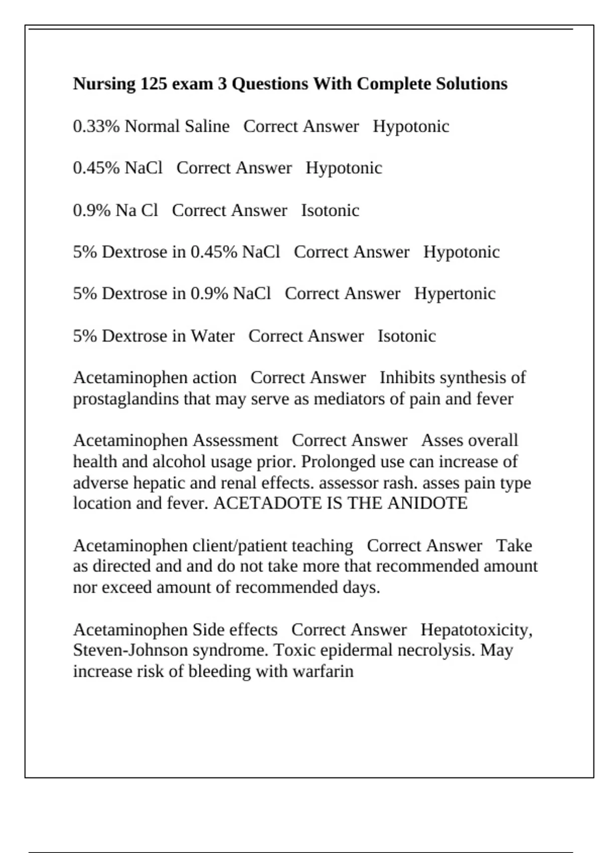 Nursing 125 exam 3 Questions With Complete Solutions - Nursing 125 ...