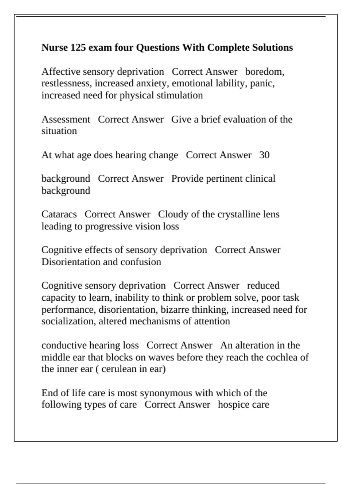 Nurse 125 exam four Questions With Complete Solutions - Nurse 125 ...