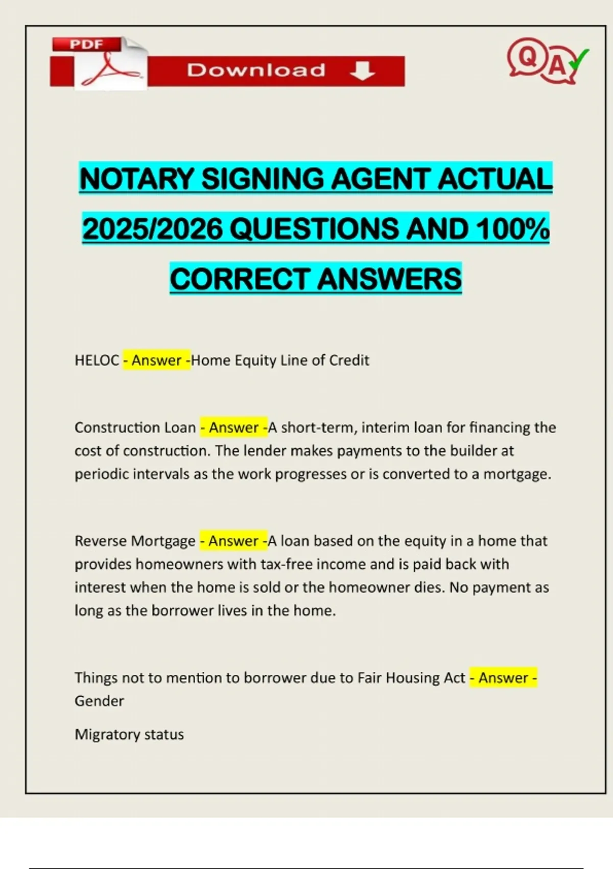 EXAMS PACK::: NSA - NOTARY, LOAN SIGNING AGENT CERTIFICATION ACTUAL ...