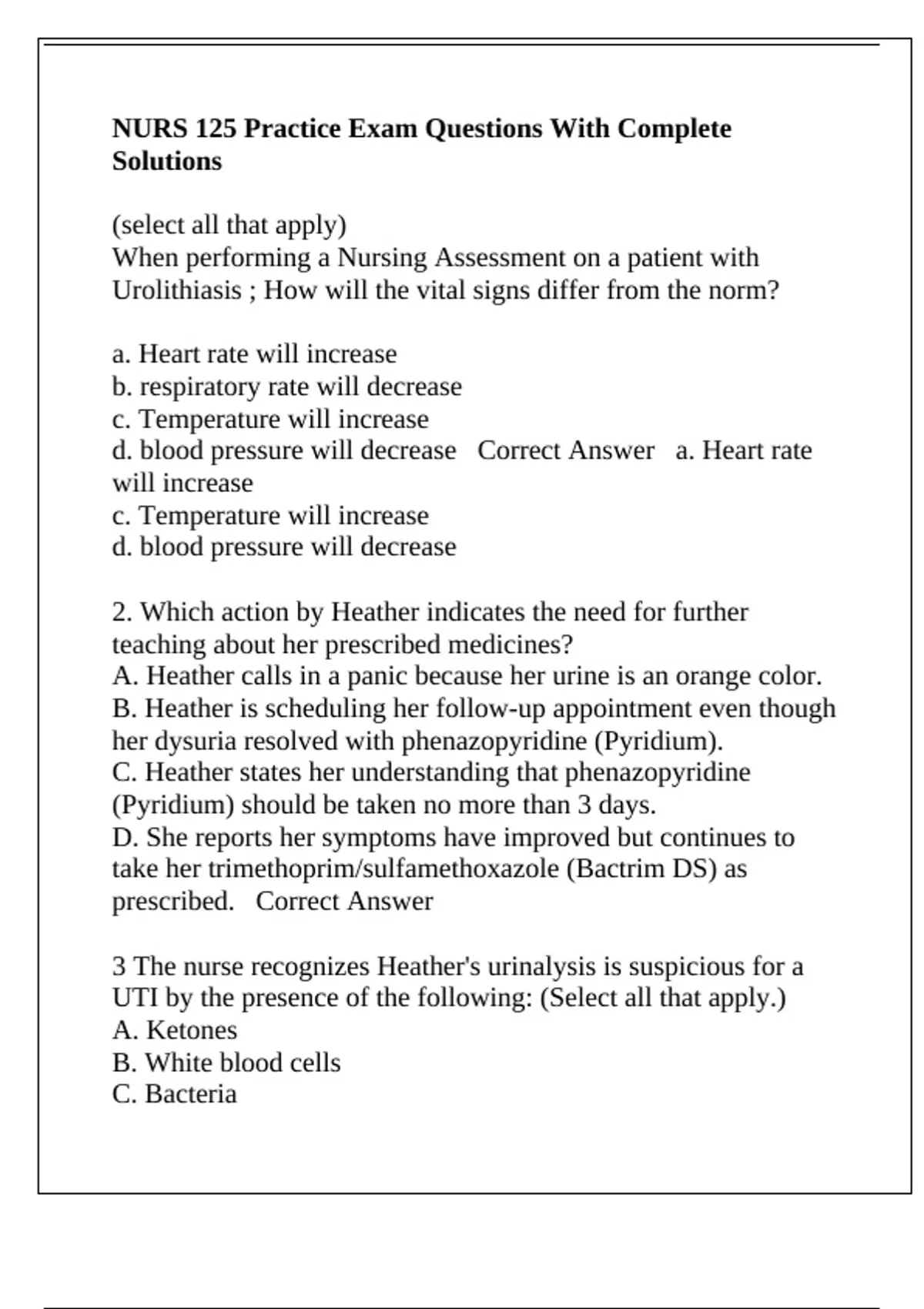 NURS 125 Practice Exam Questions With Complete Solutions - NURS 125 ...