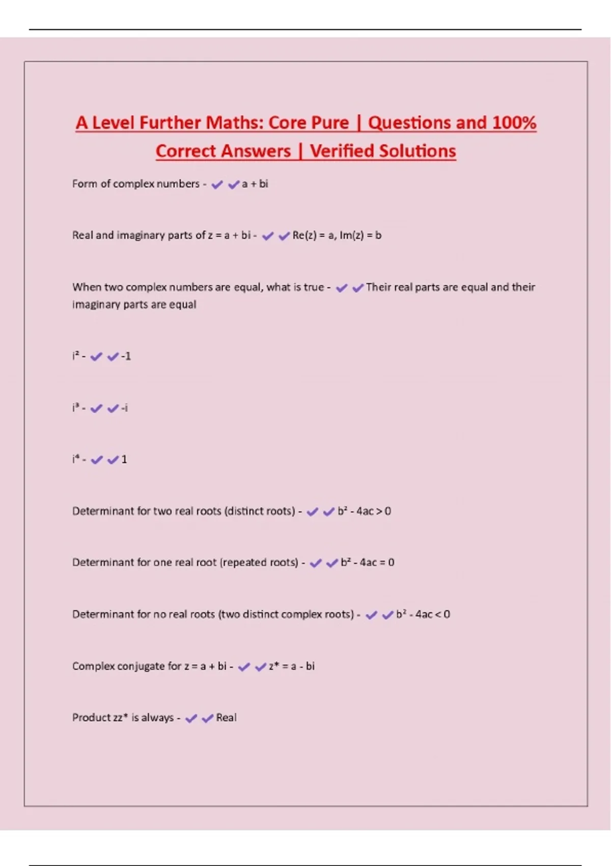 A Level Further Maths: Core Pure | Questions and 100% Correct Answers ...