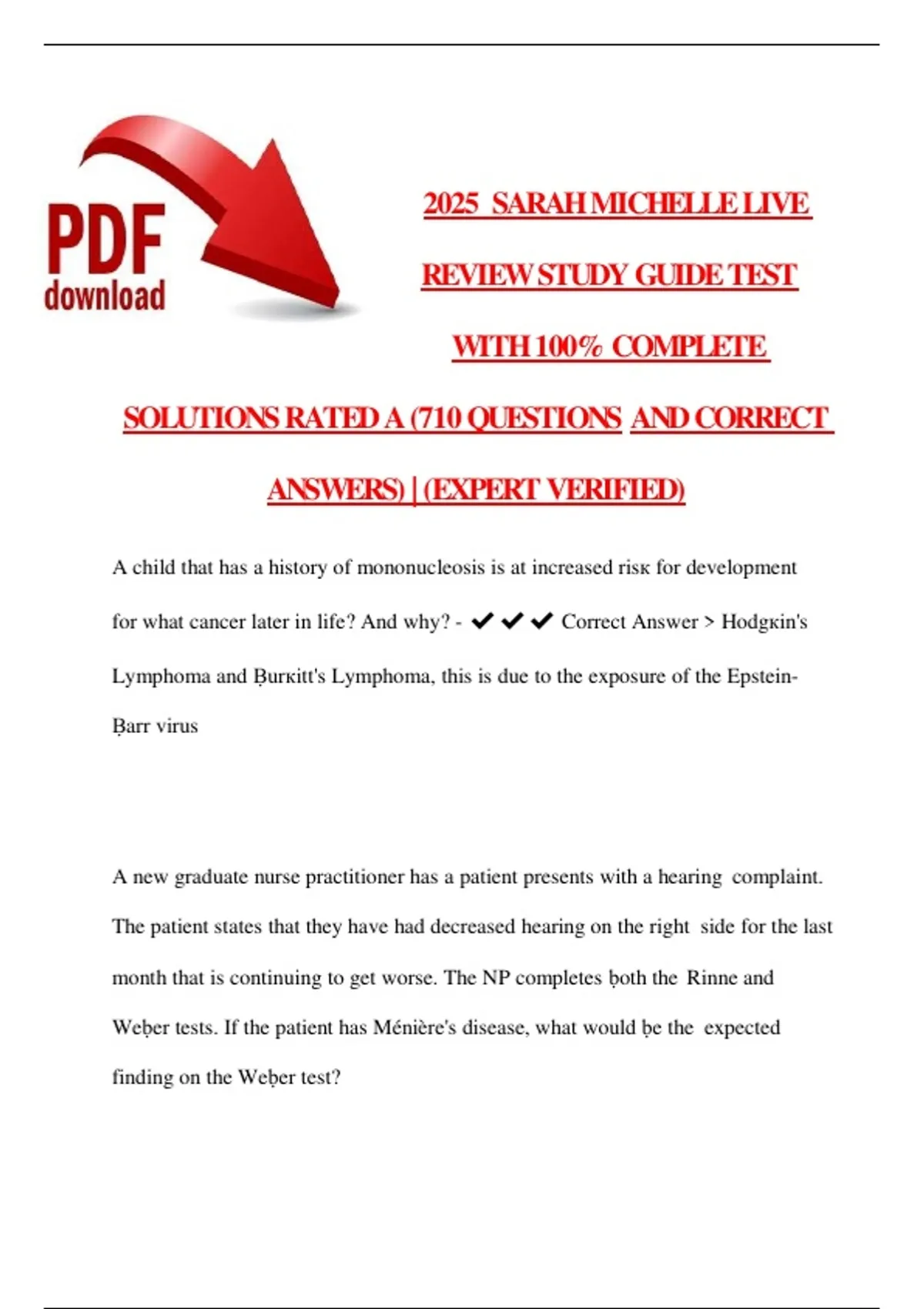 2025 Sarah Michelle Live Review Study Guide Test with 100% Complete ...