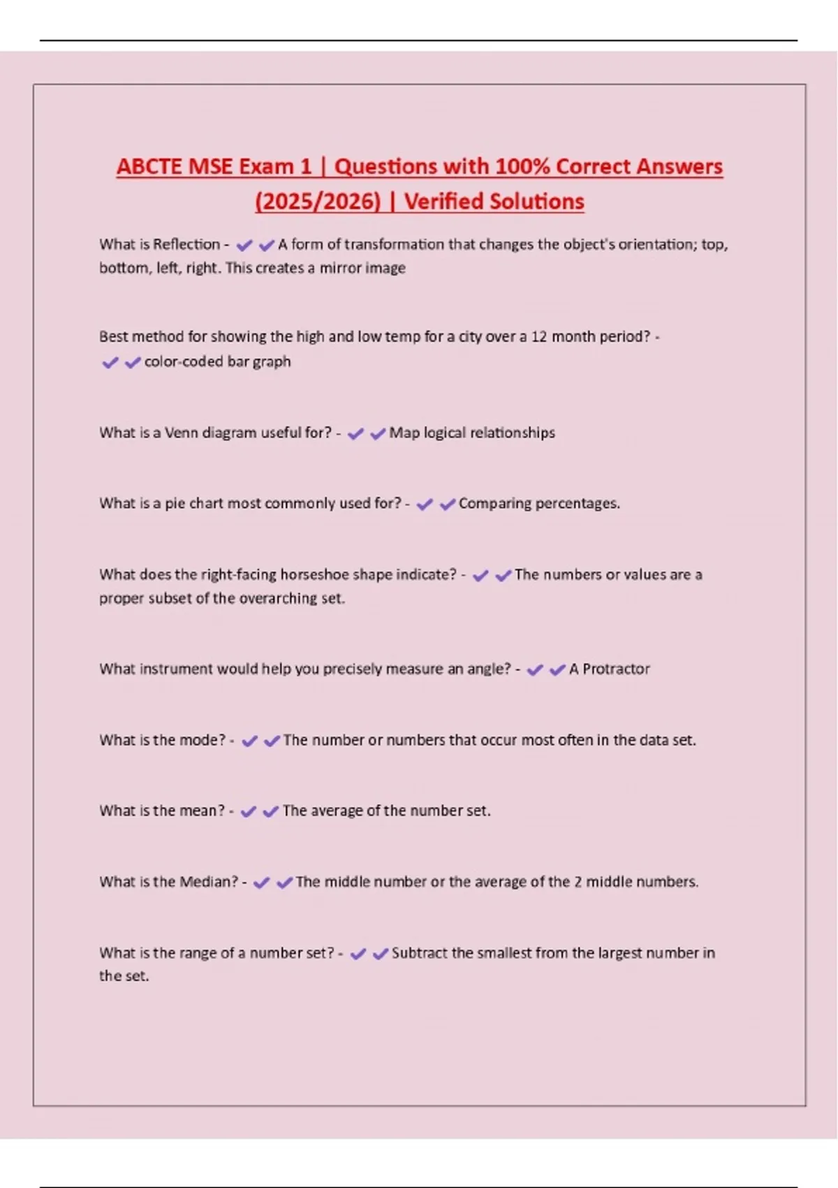 ABCTE MSE Exam 1 | Questions with 100% Correct Answers (2025/2026 ...