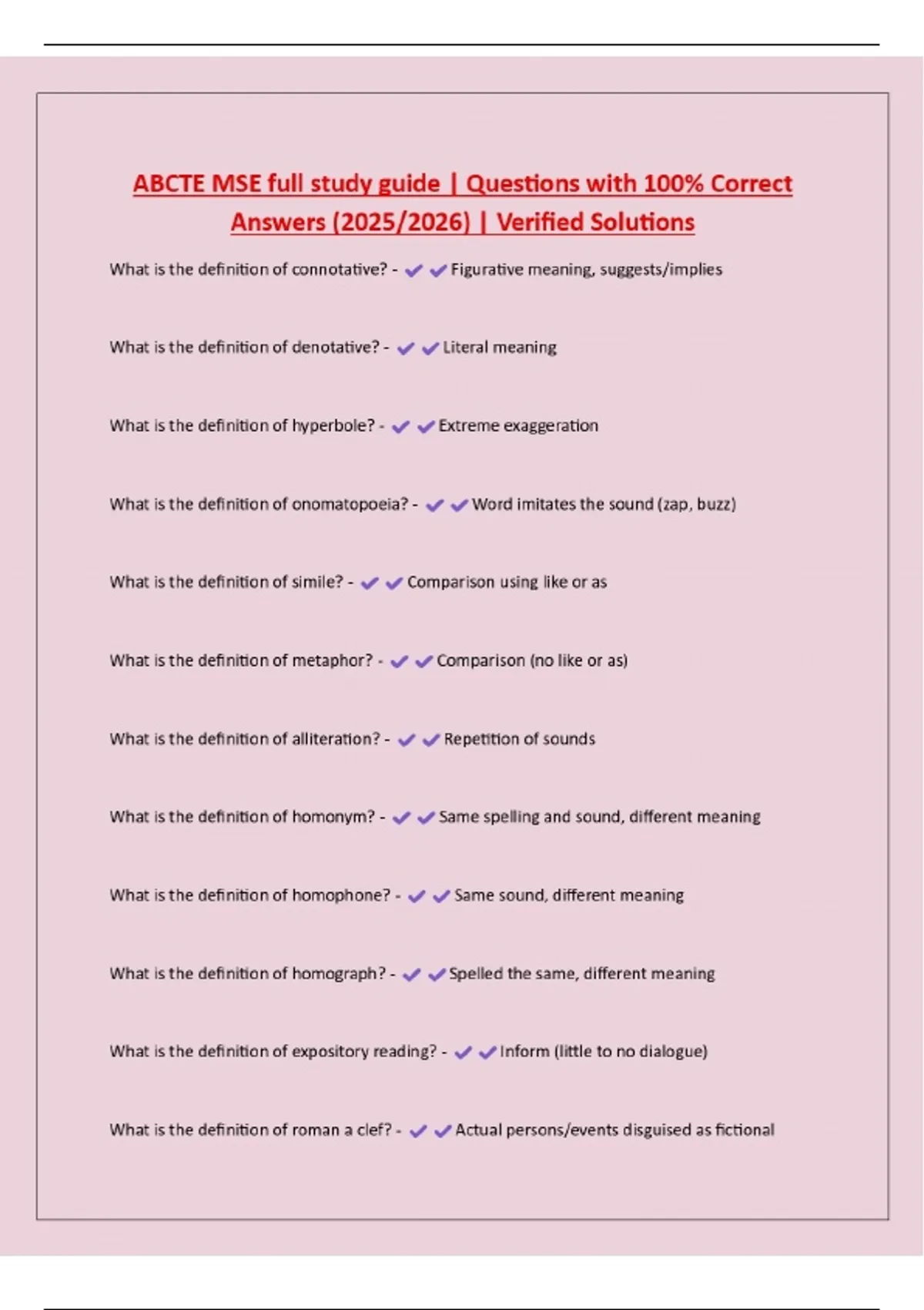ABCTE MSE full study guide | Questions with 100% Correct Answers (2025/ ...