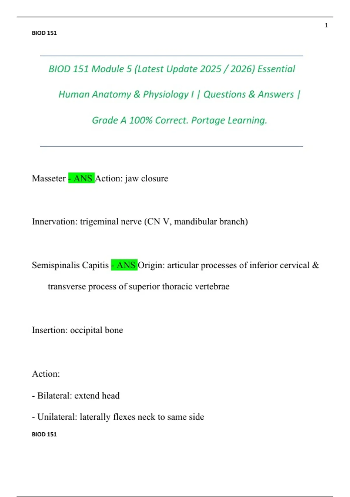 BIOD 151 Module 5 (Latest Update 2025 / 2026) Essential Human Anatomy ...