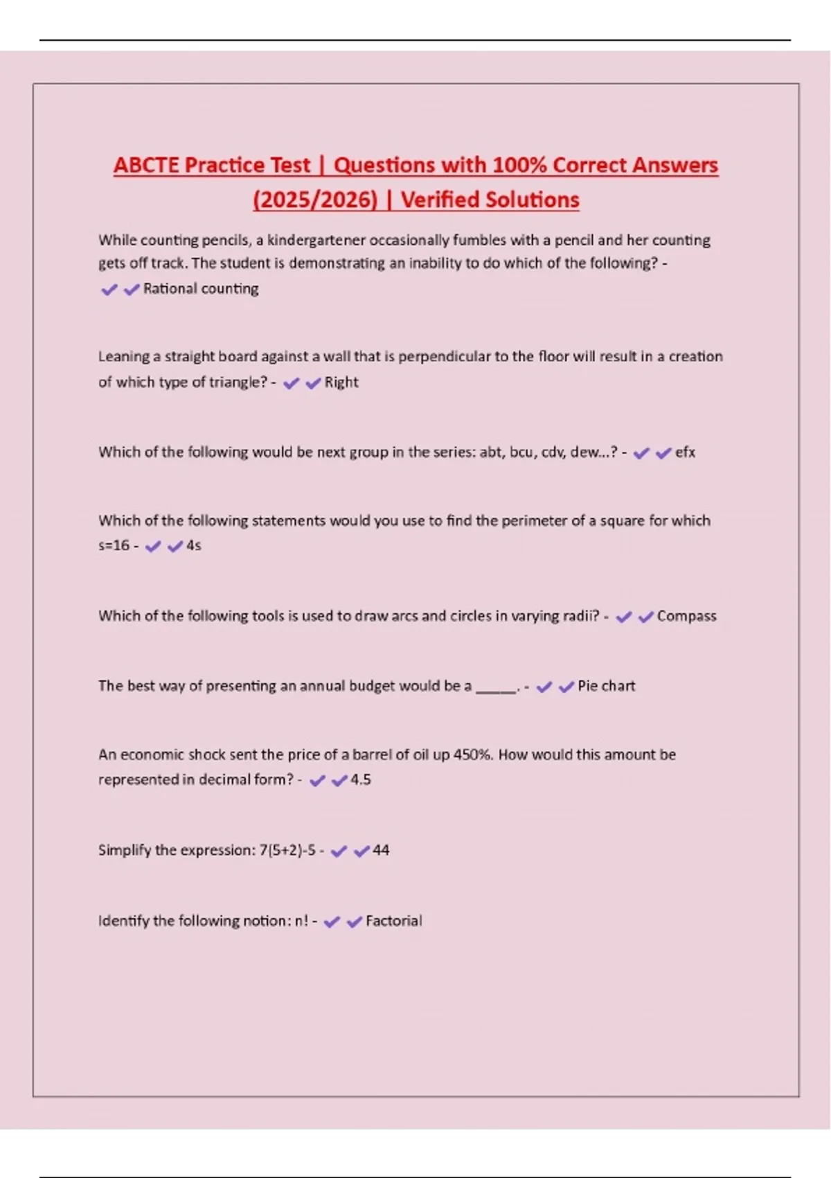 ABCTE Practice Test | Questions with 100% Correct Answers (2025/2026 ...