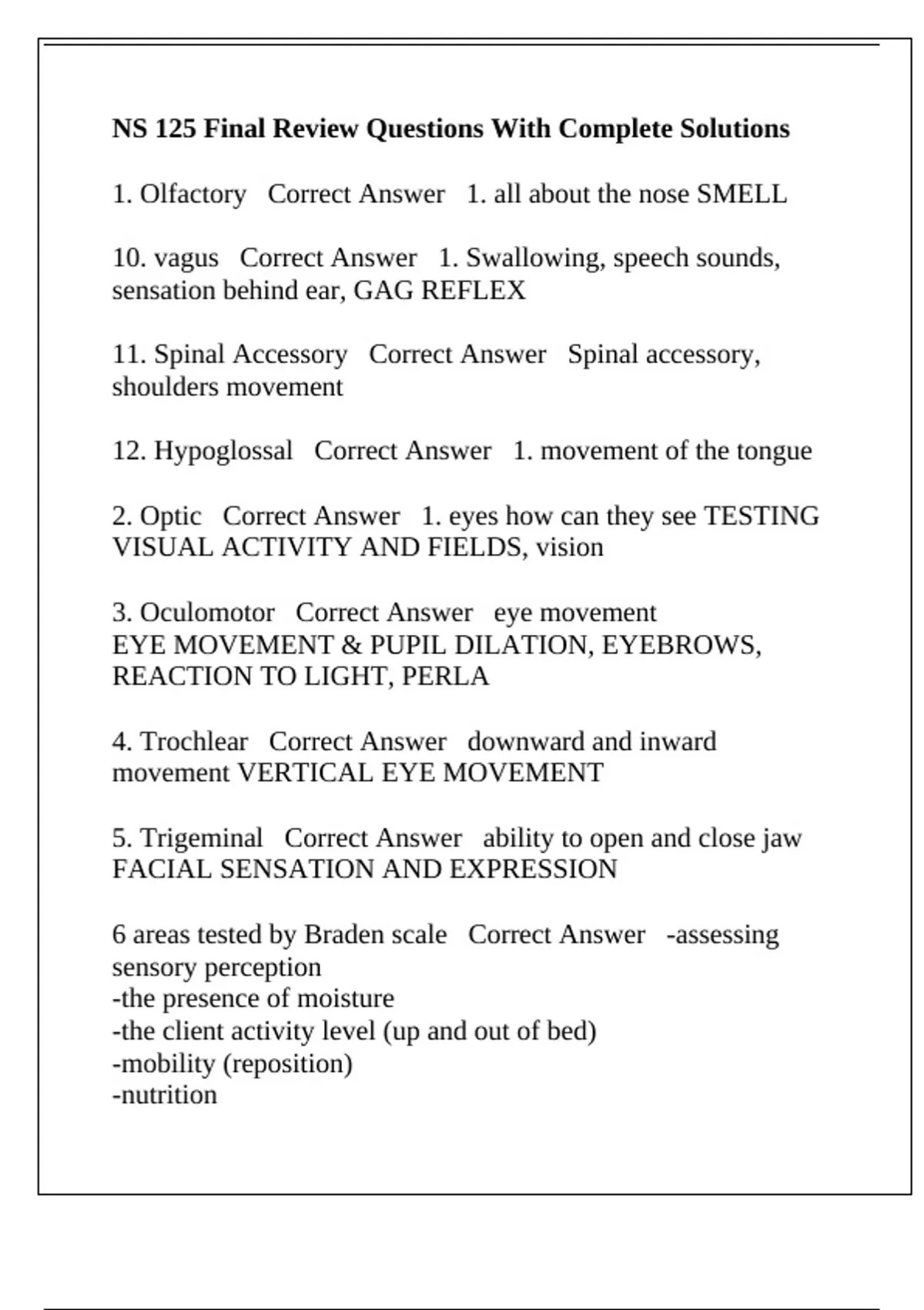 NS 125 Final Review Questions With Complete Solutions - NS 125 - Stuvia US