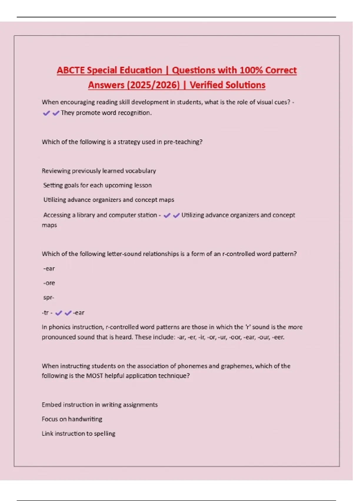 ABCTE Special Education | Questions with 100% Correct Answers (2025/ ...