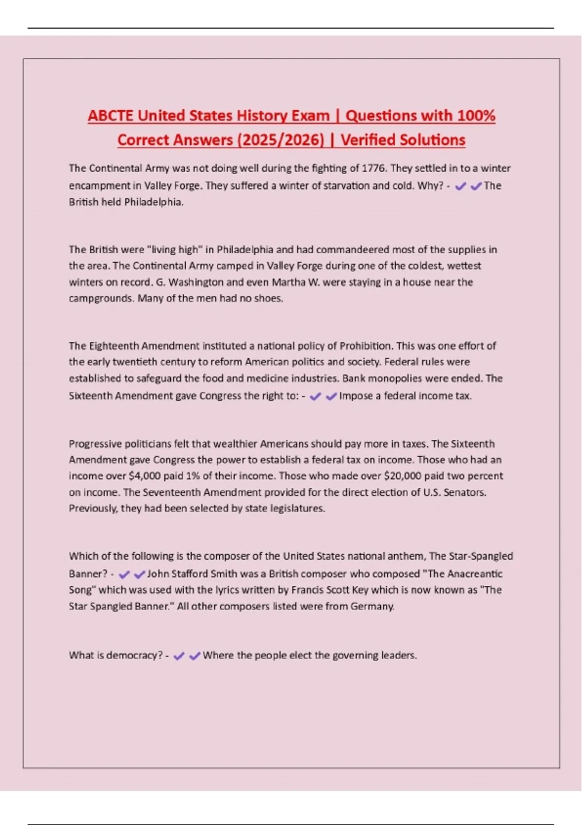 ABCTE United States History Exam | Questions with 100% Correct Answers ...