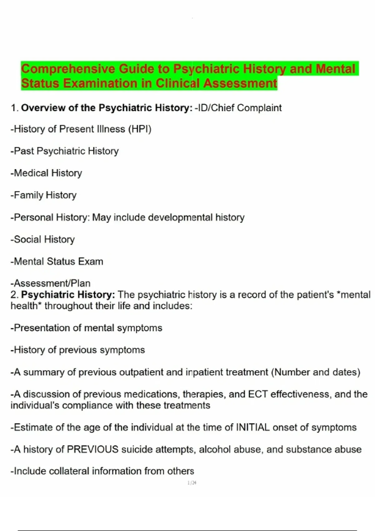 Comprehensive Guide to Psychiatric History and Mental Status ...