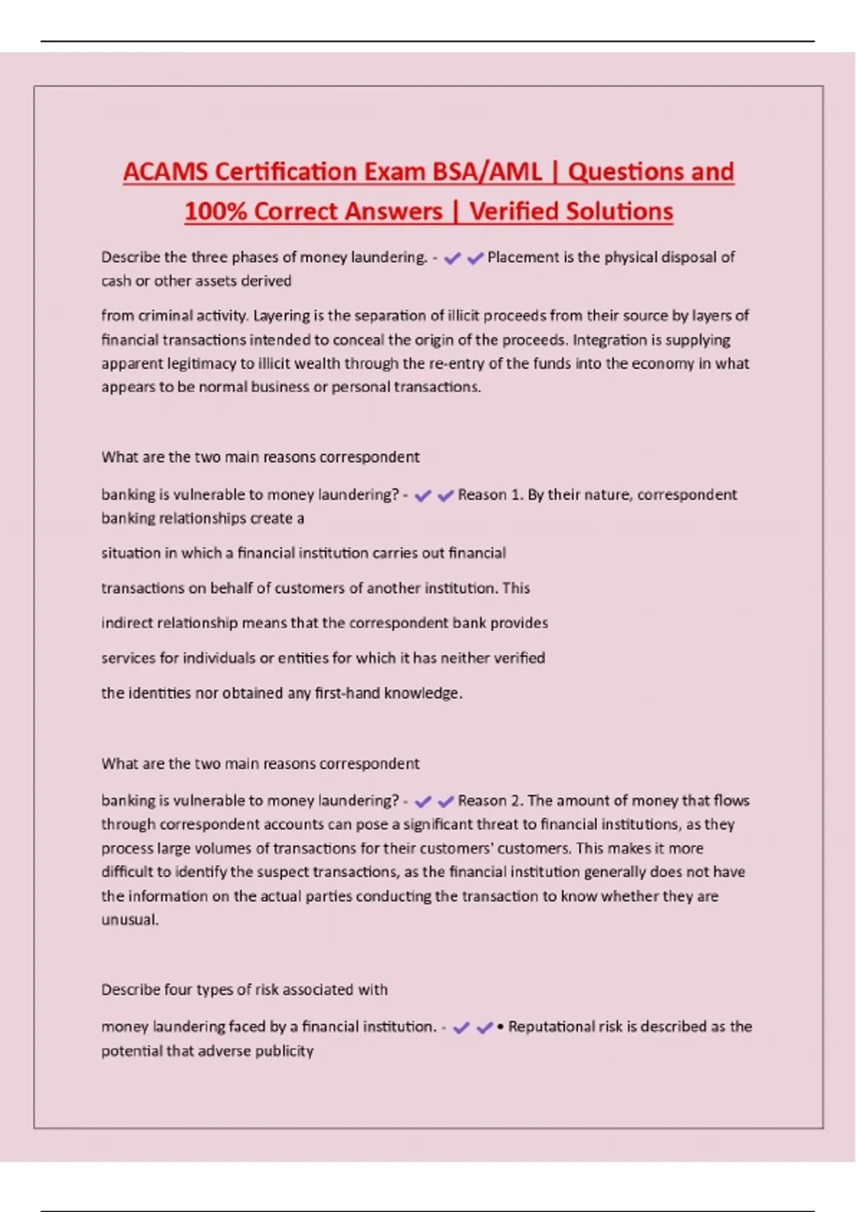 ACAMS Certification Exam BSA/AML | Questions and 100% Correct Answers ...