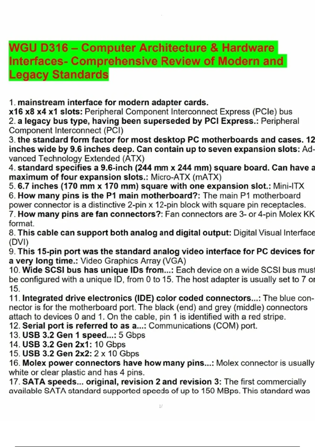 WGU D316 – Computer Architecture & Hardware Interfaces- Comprehensive ...
