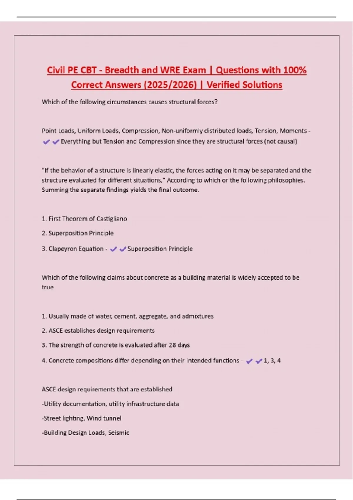 Civil PE CBT - Breadth and WRE Exam | Questions with 100% Correct ...