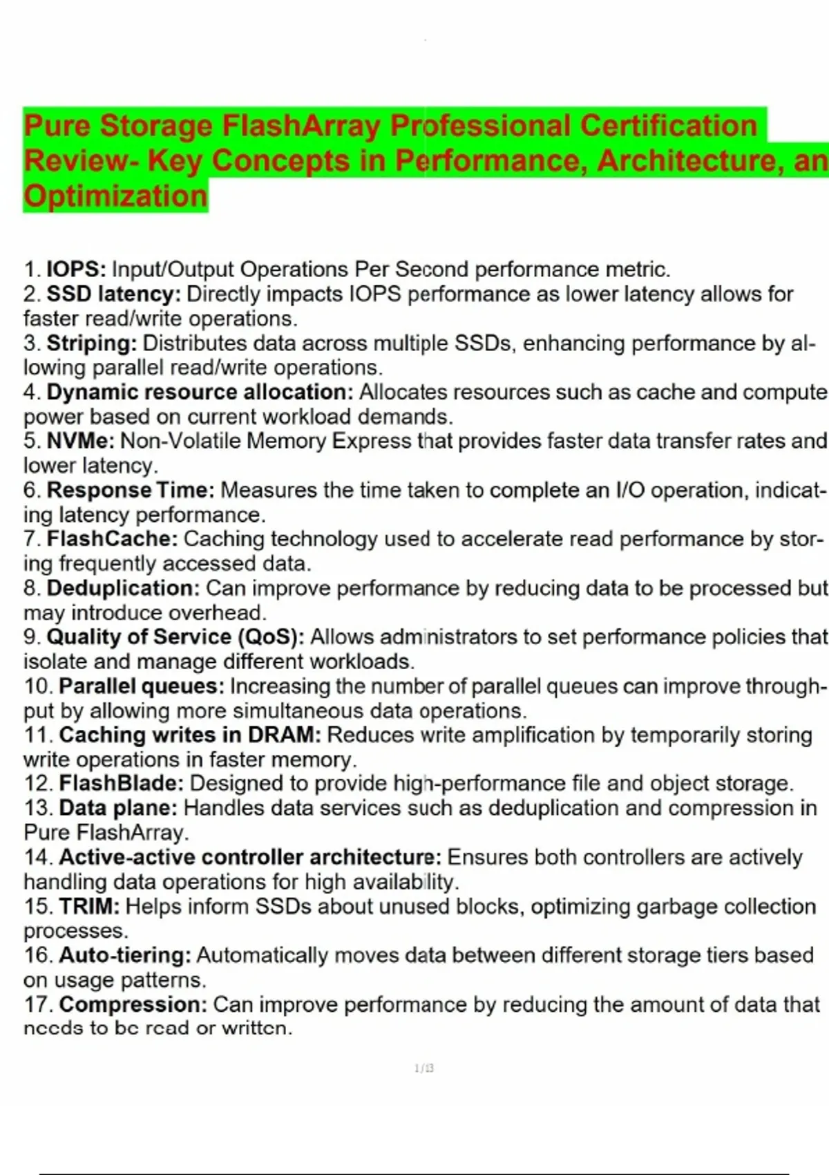 Pure Storage FlashArray Professional Certification Review- Key Concepts ...