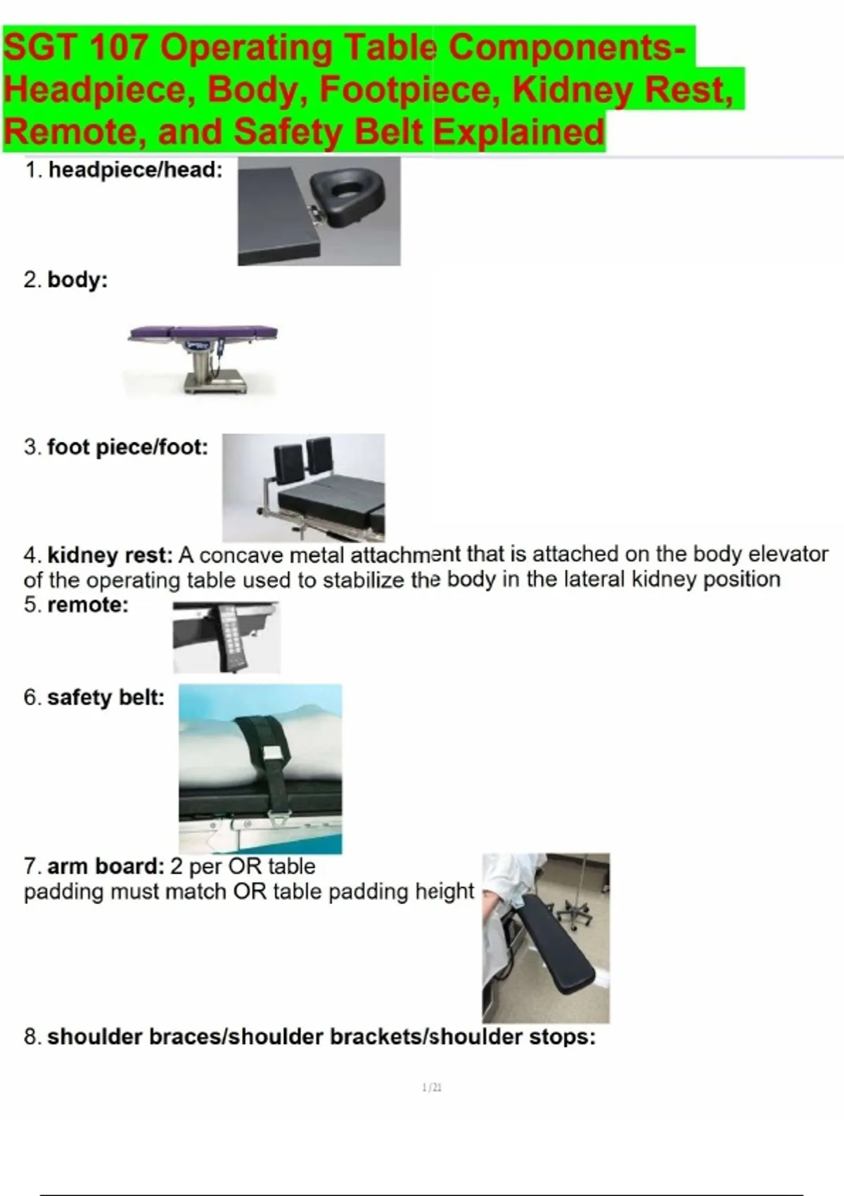 SGT 107 Operating Table Components- Headpiece, Body, Footpiece, Kidney ...