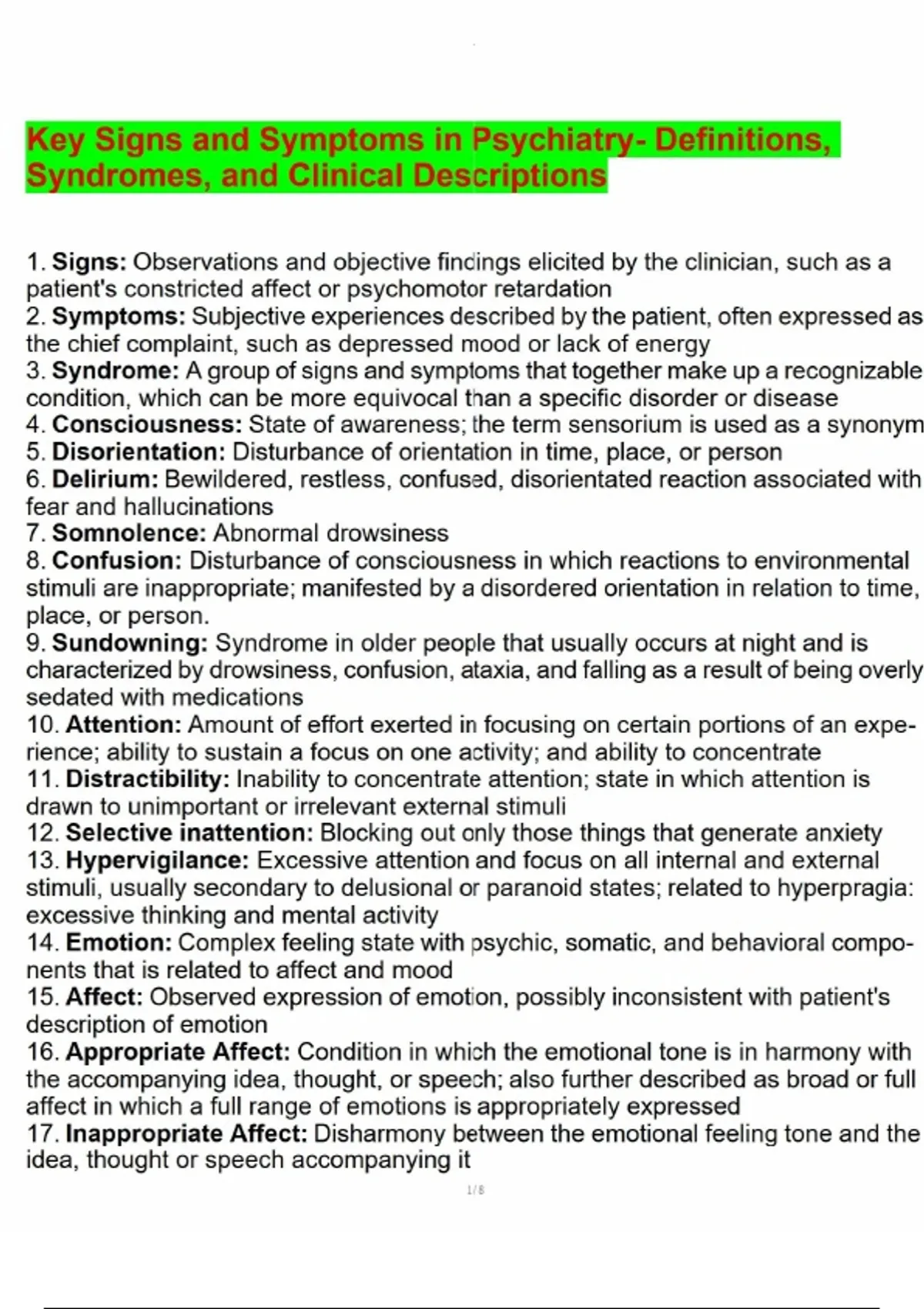 Key Signs and Symptoms in Psychiatry- Definitions, Syndromes, and ...