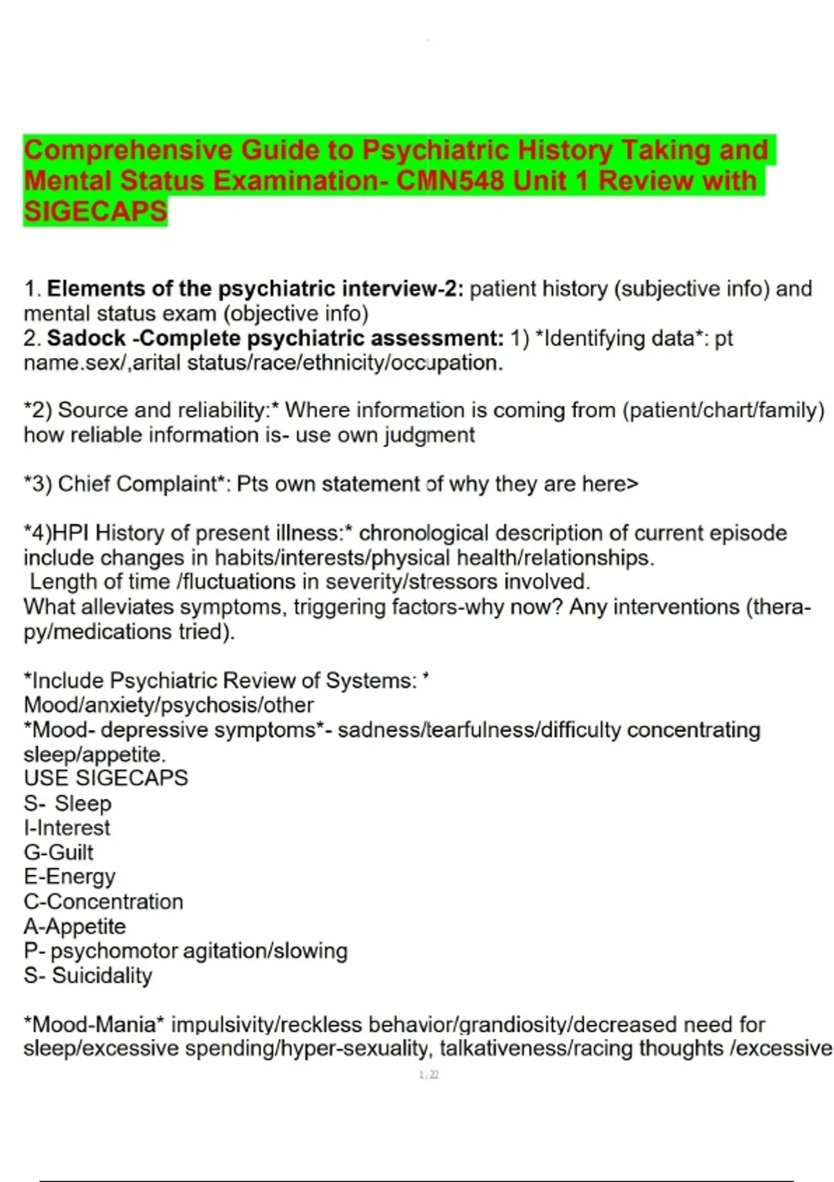 Comprehensive Guide to Psychiatric History Taking and Mental Status ...