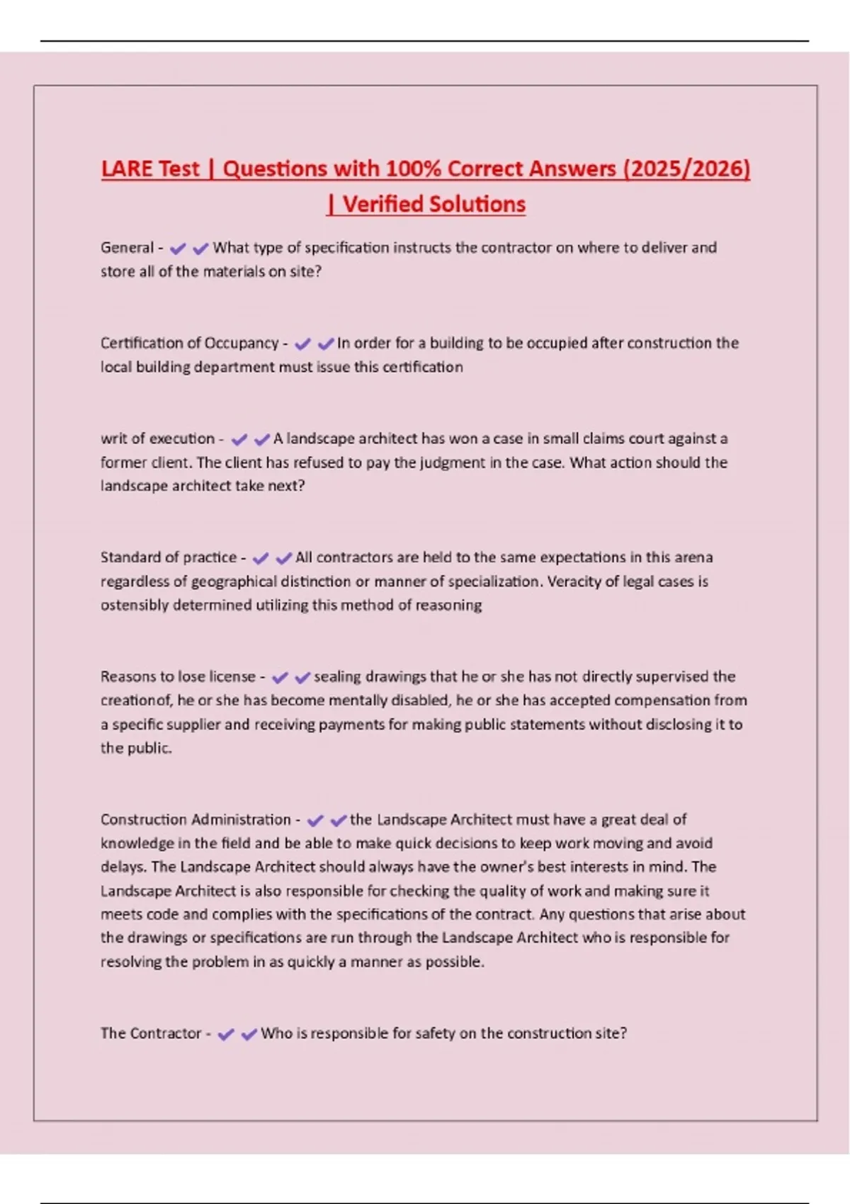 LARE Test | Questions with 100% Correct Answers (2025/2026) | Verified ...