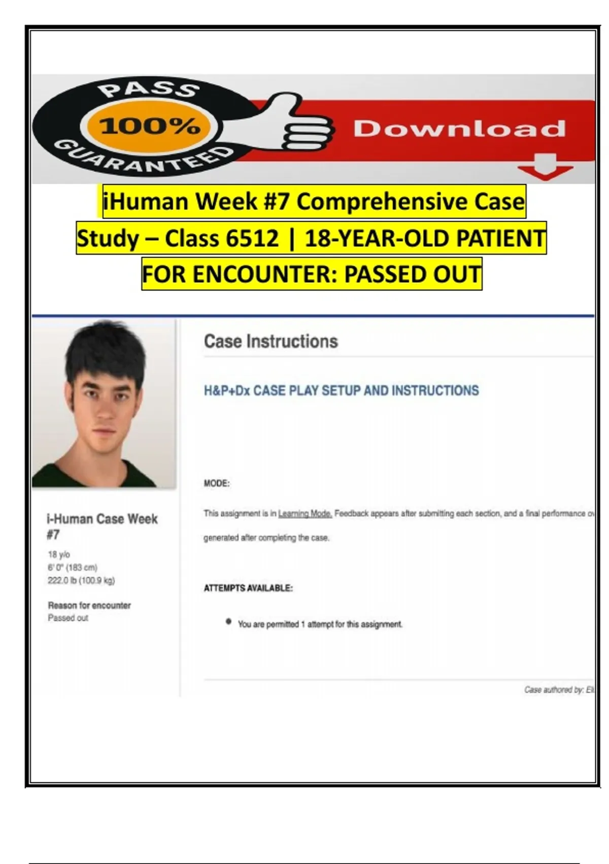 iHuman Week #7 Case Study – Class 6512 | 18-Year-Old Patient with Syncope/Passed Out ...