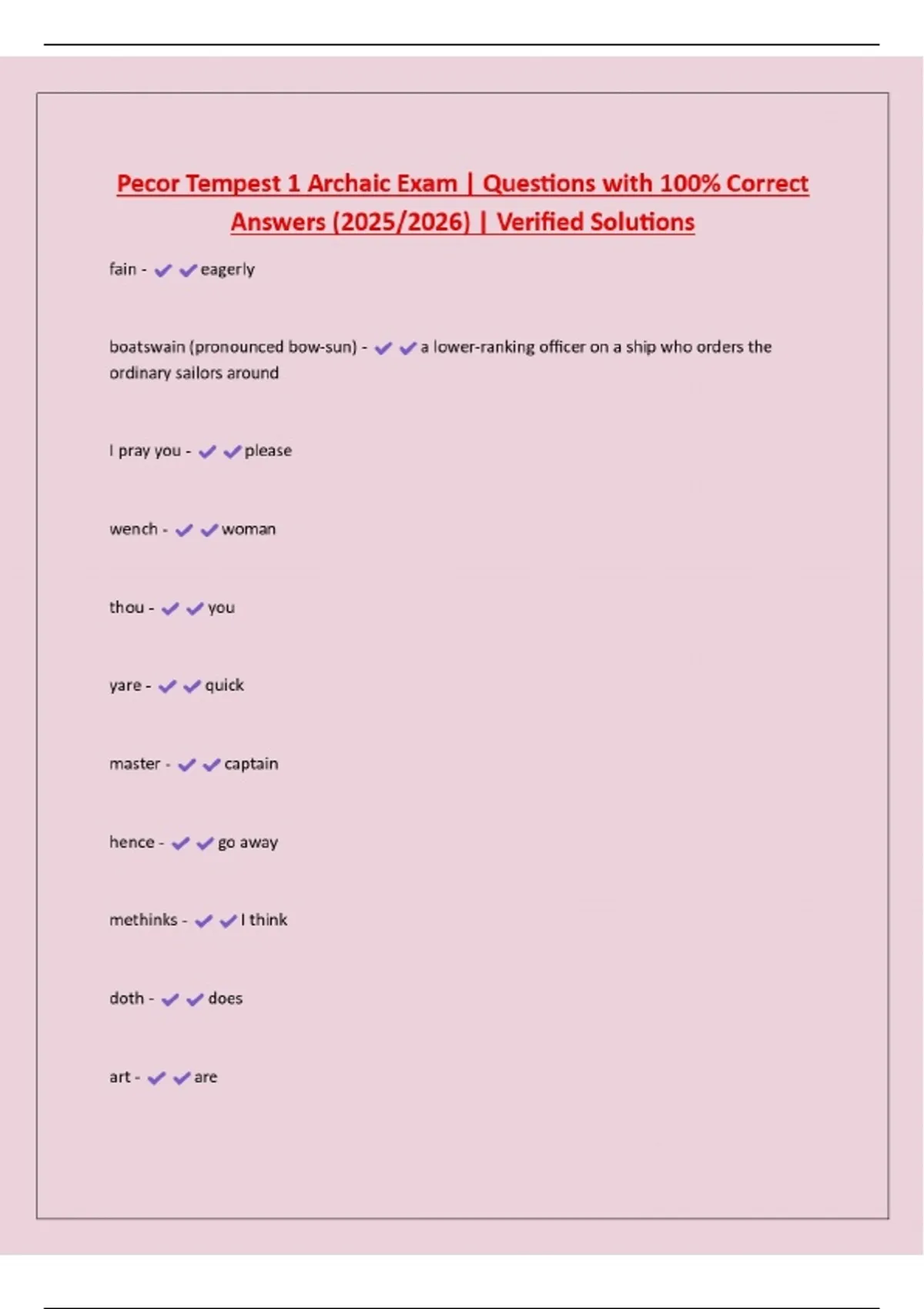 Pecor Tempest 1 Archaic Exam | Questions with 100% Correct Answers ...