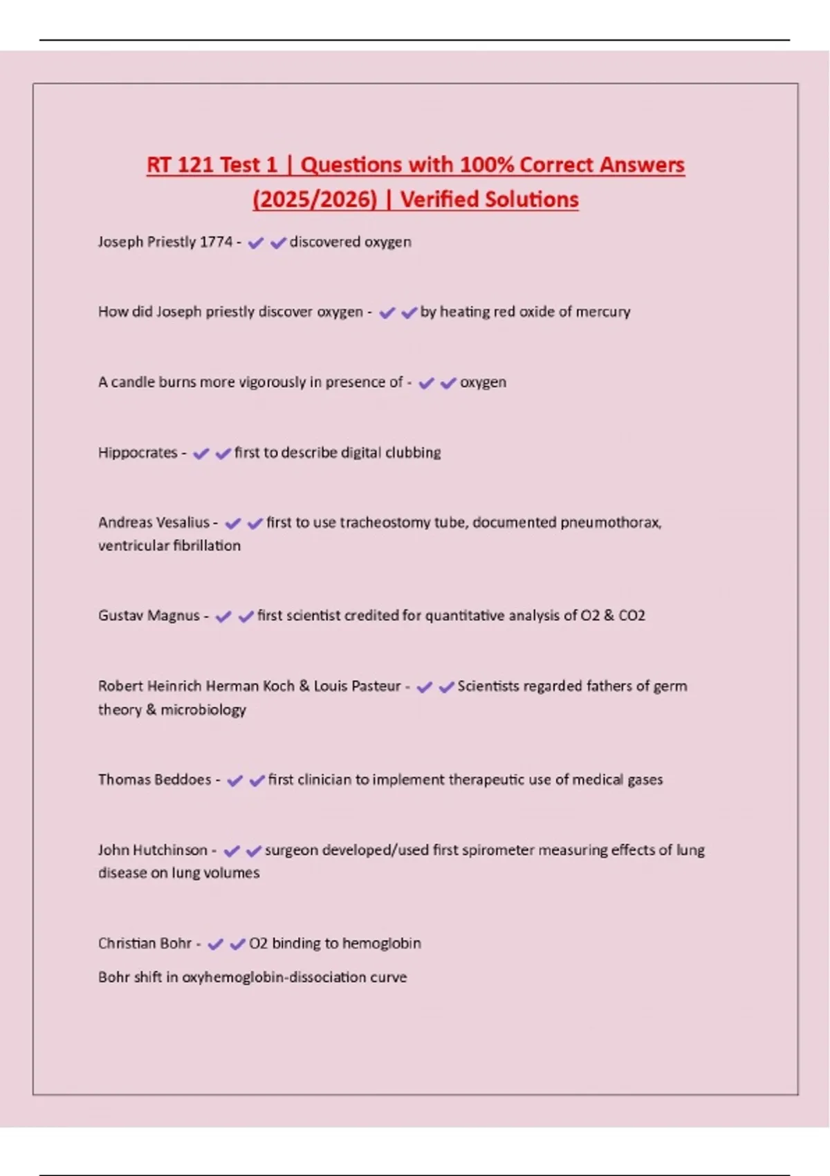 RT 121 Test 1 | Questions with 100% Correct Answers (2025/2026 ...
