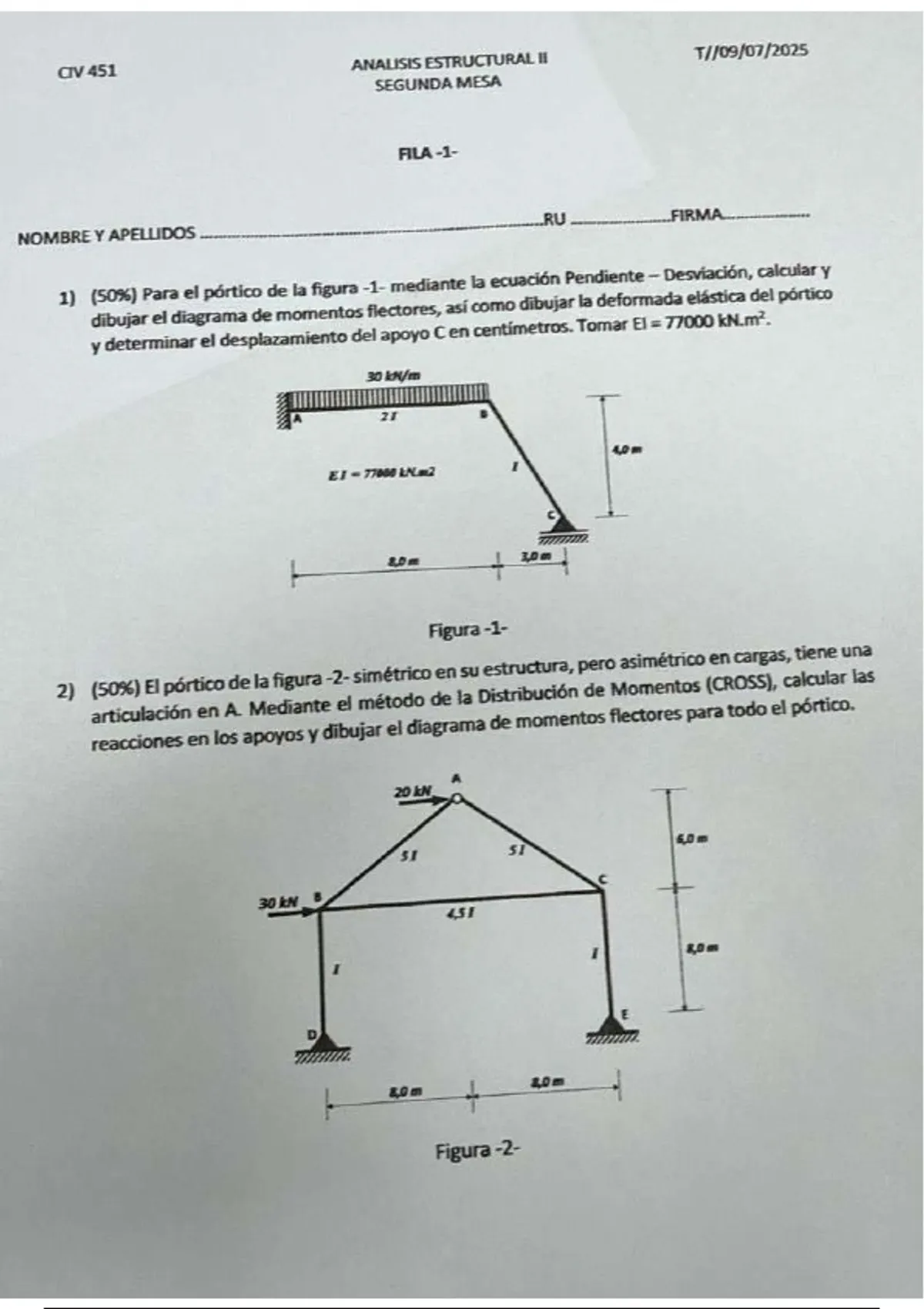 Examen resuelto de Analisis Estructural – Porticos y metodos clasicos ...