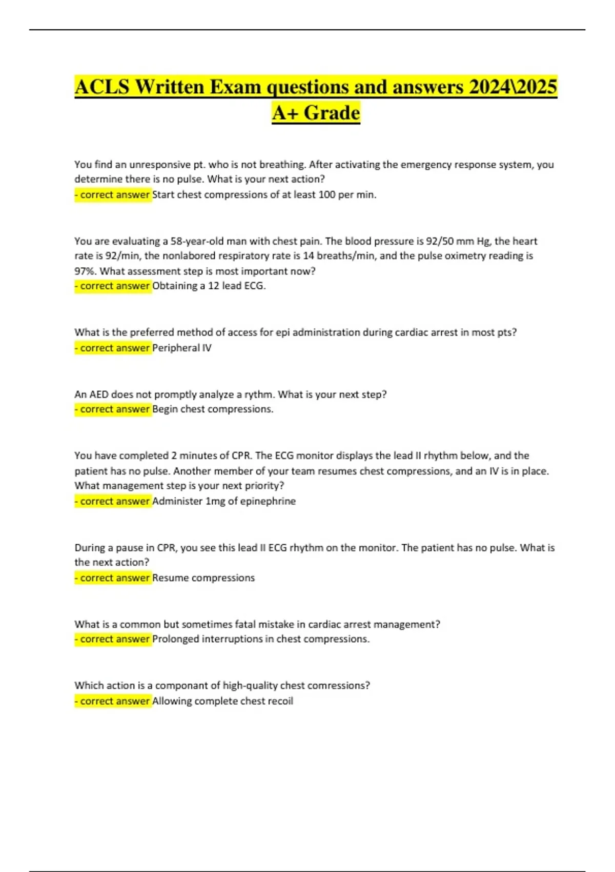 2025 ACLS Written Exam (2025/2026 Update) – Questions and Verified ...