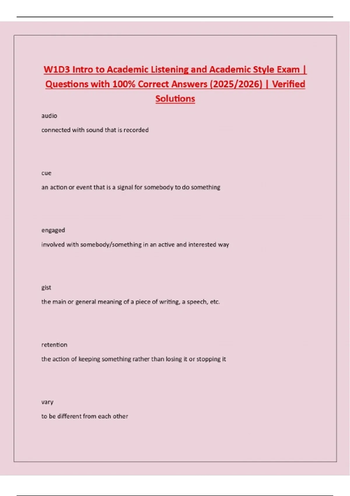 W1D3 Intro to Academic Listening and Academic Style Exam | Questions ...
