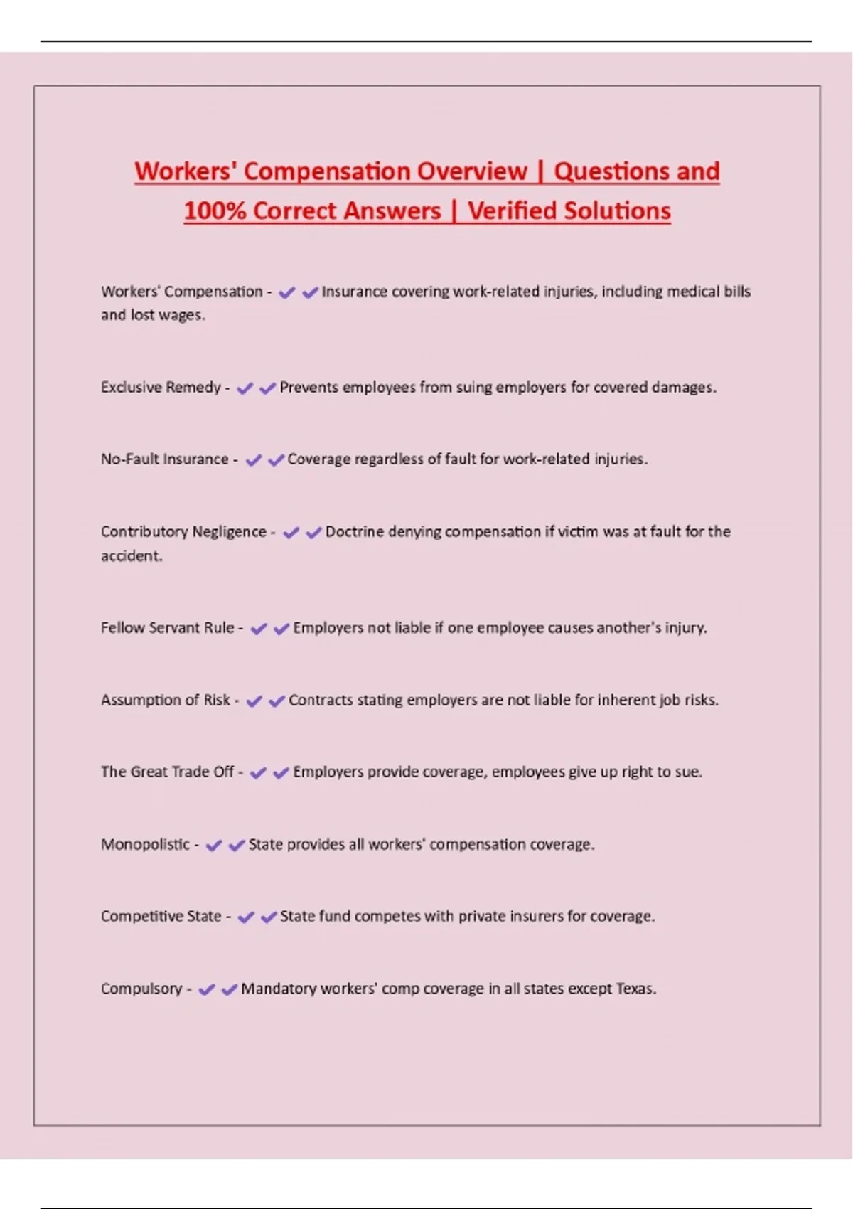 Workers' Compensation Overview | Questions and 100% Correct Answers ...