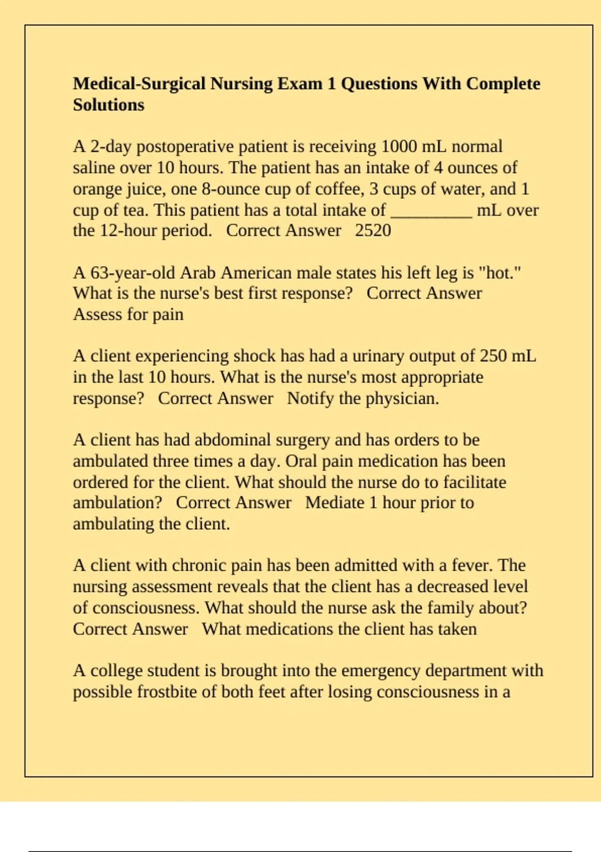 Medical-Surgical Nursing Exam 1 Questions With Complete Solutions ...