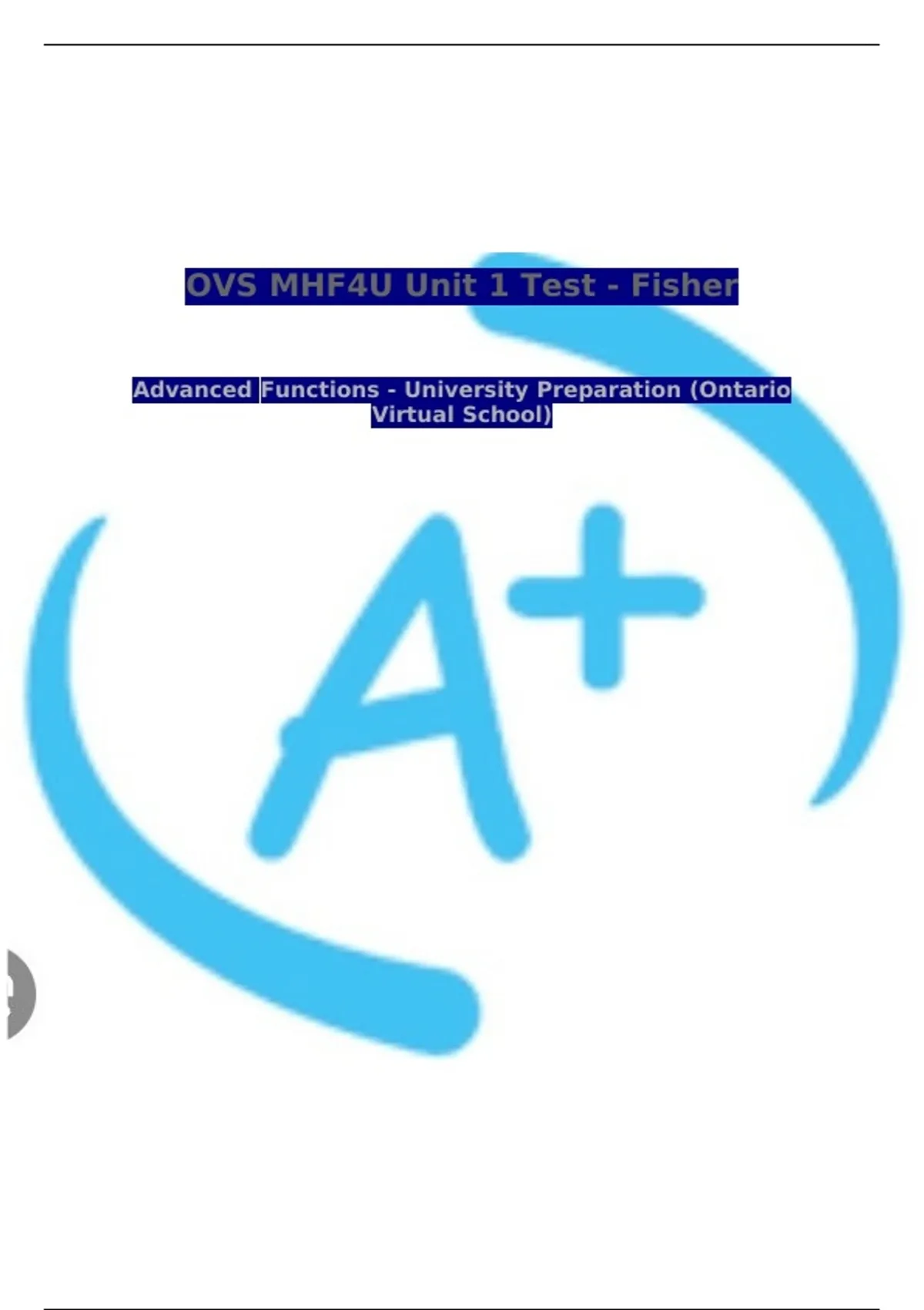 MHF4U Test -1 Polynomial and Rational Functions Overview OVS MHF4U Unit ...