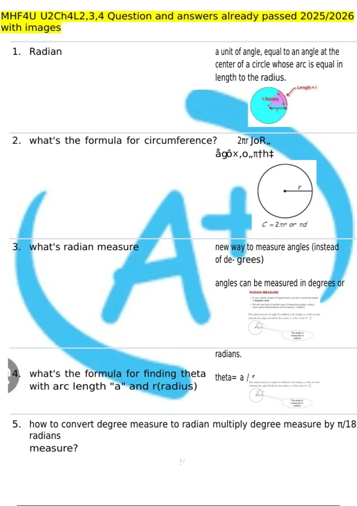 MHF4U U2Ch4L2,3,4 Question and answers already passed 2025/2026 with ...