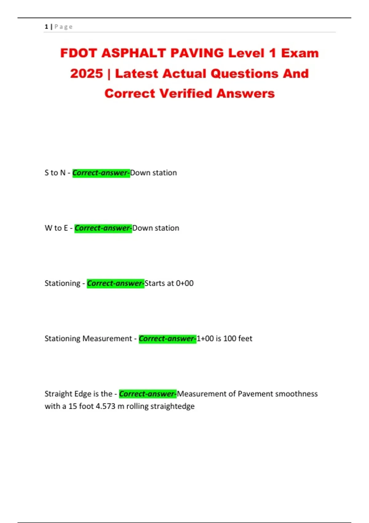 FDOT Asphalt Paving Level 1 Exam 2025 | Latest Actual Questions and ...