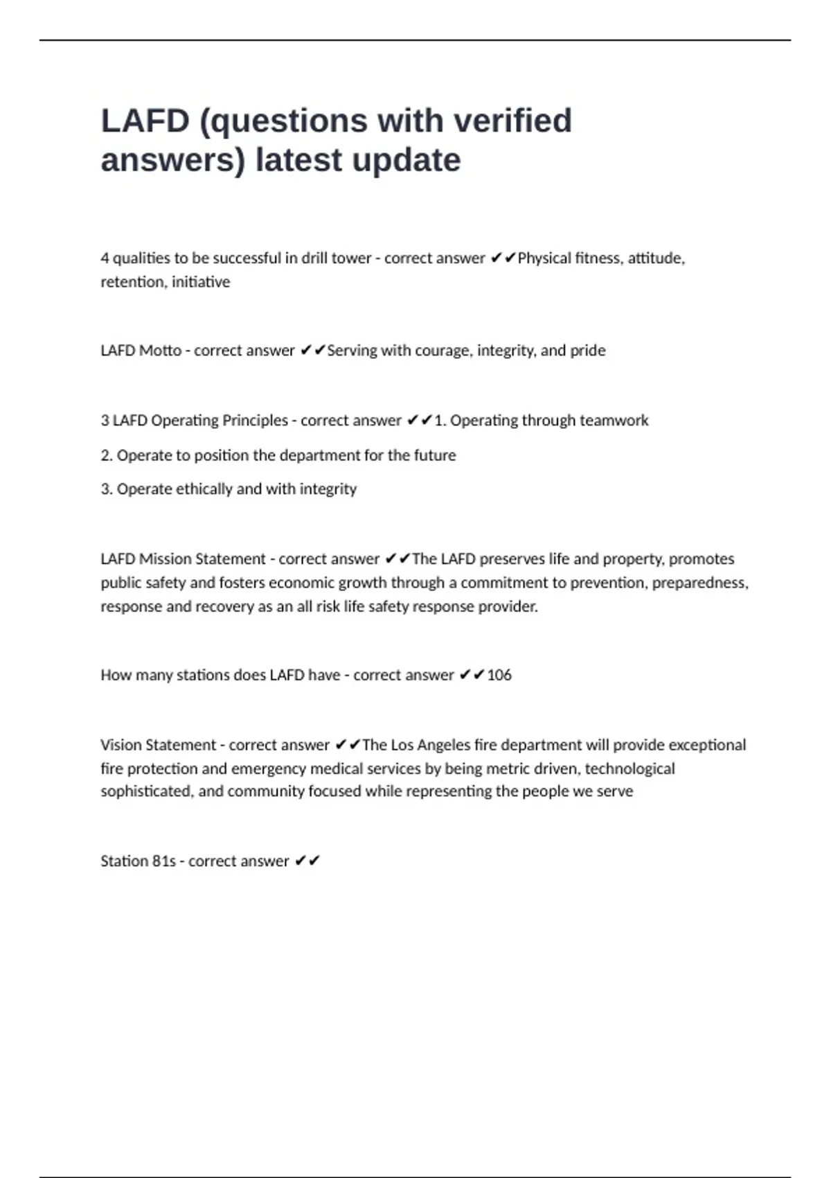 LAFD (questions with verified answers) latest update - LAFD - Stuvia US