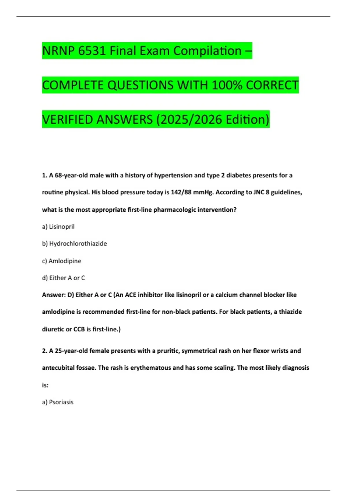NRNP 6531 Final Exam Compilation – COMPLETE QUESTIONS WITH 100% CORRECT ...